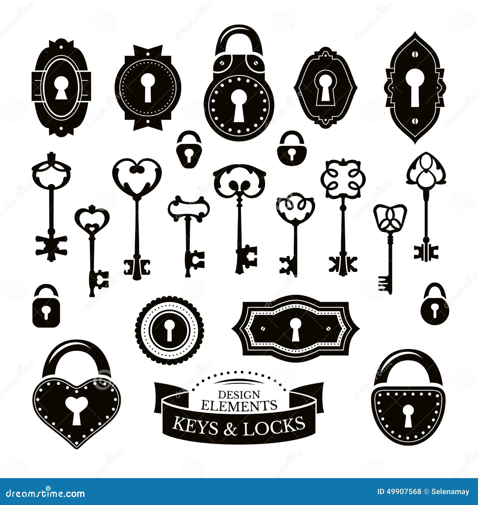 Set of Different Vintage Keys and Keyholes and Locks Stock Vector ...
