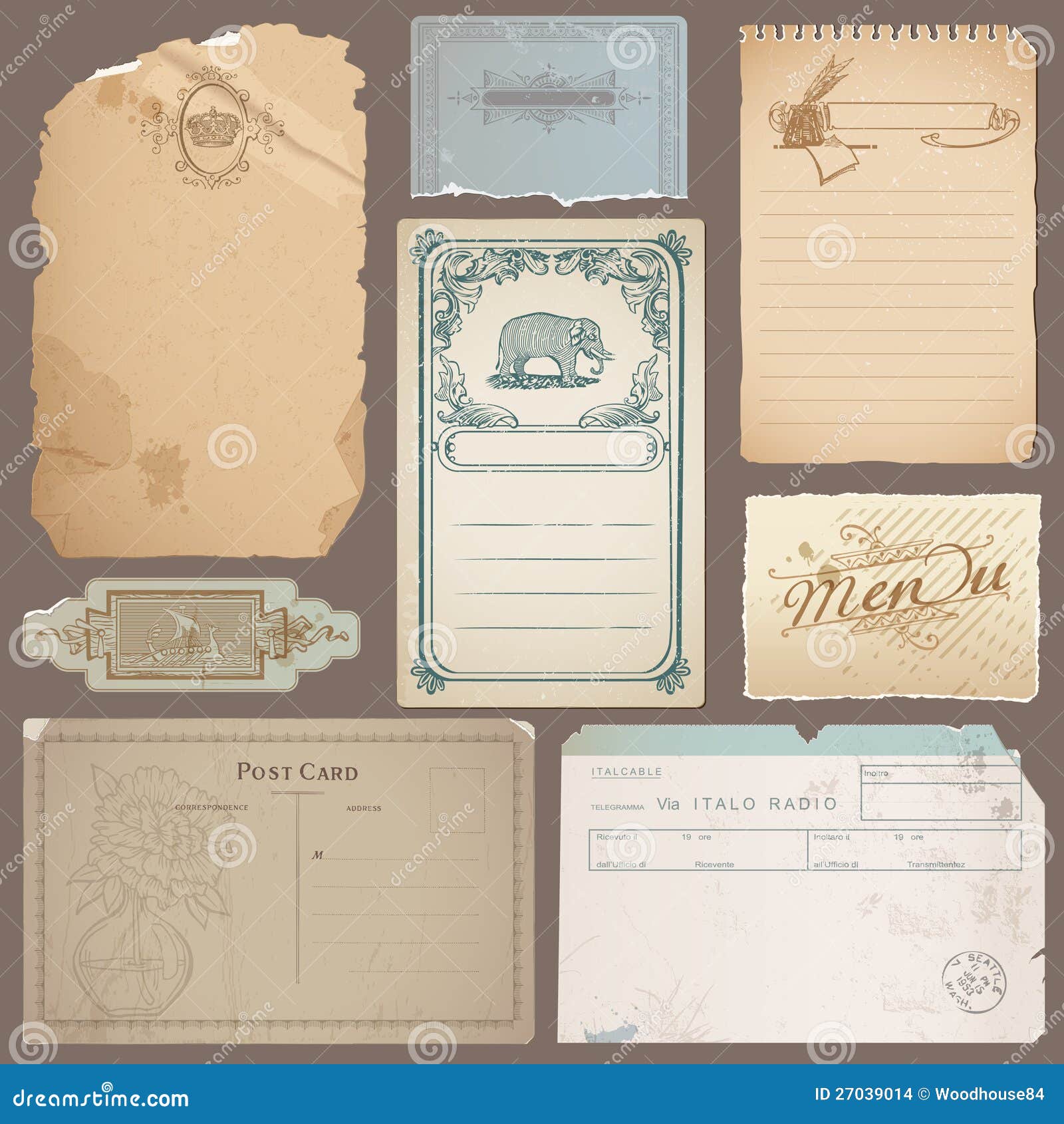 Set of Different Vintage Papers Stock Vector - Illustration of element ...