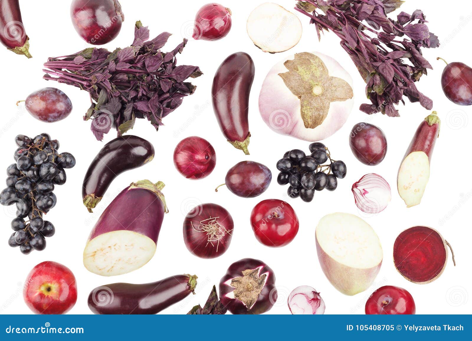 Set of Different Violet Raw Vegetables and Fruits, Isolated on White ...