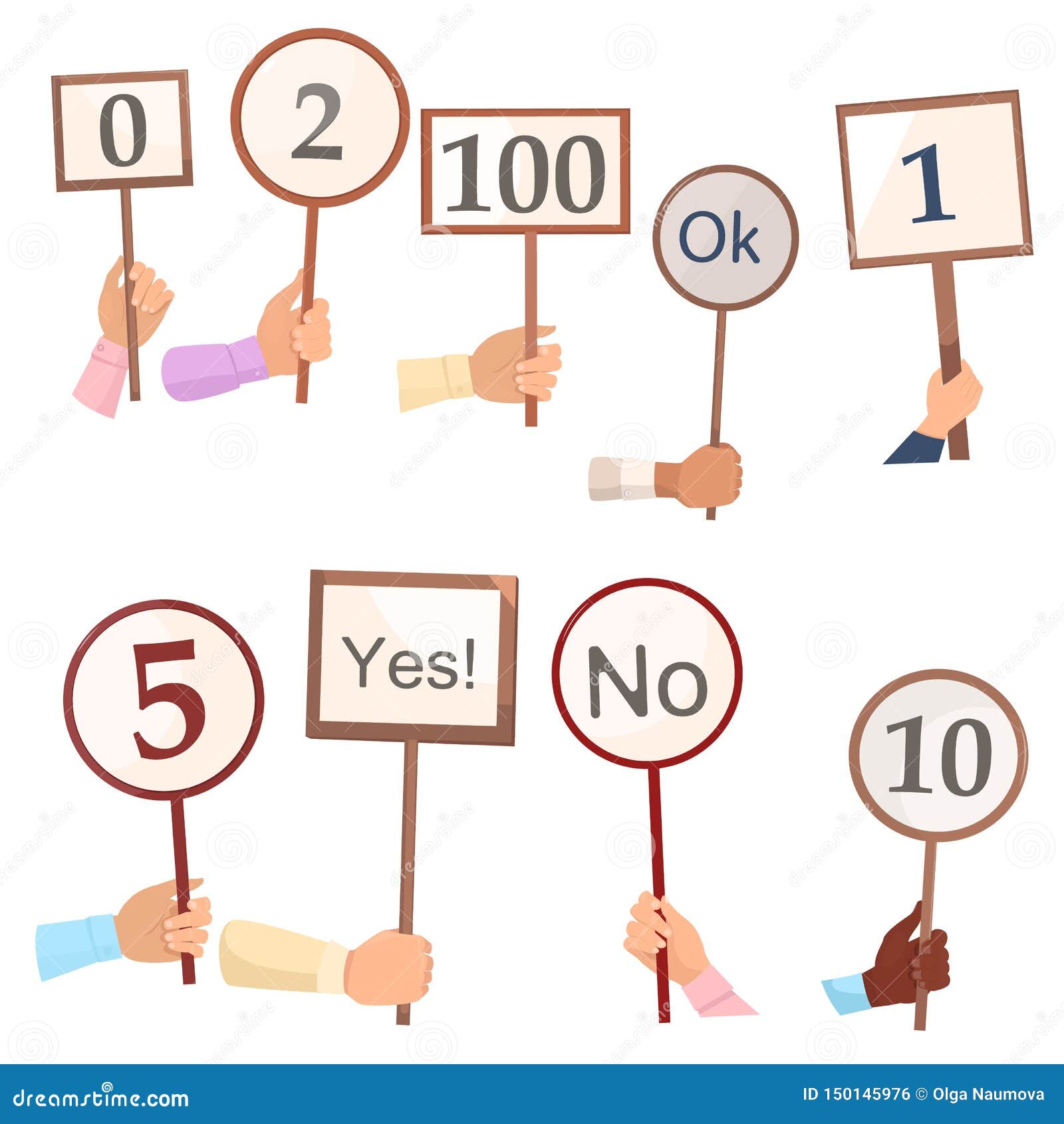 Set of Different Voting or Ballot Board with Numbers in Hands Stock ...