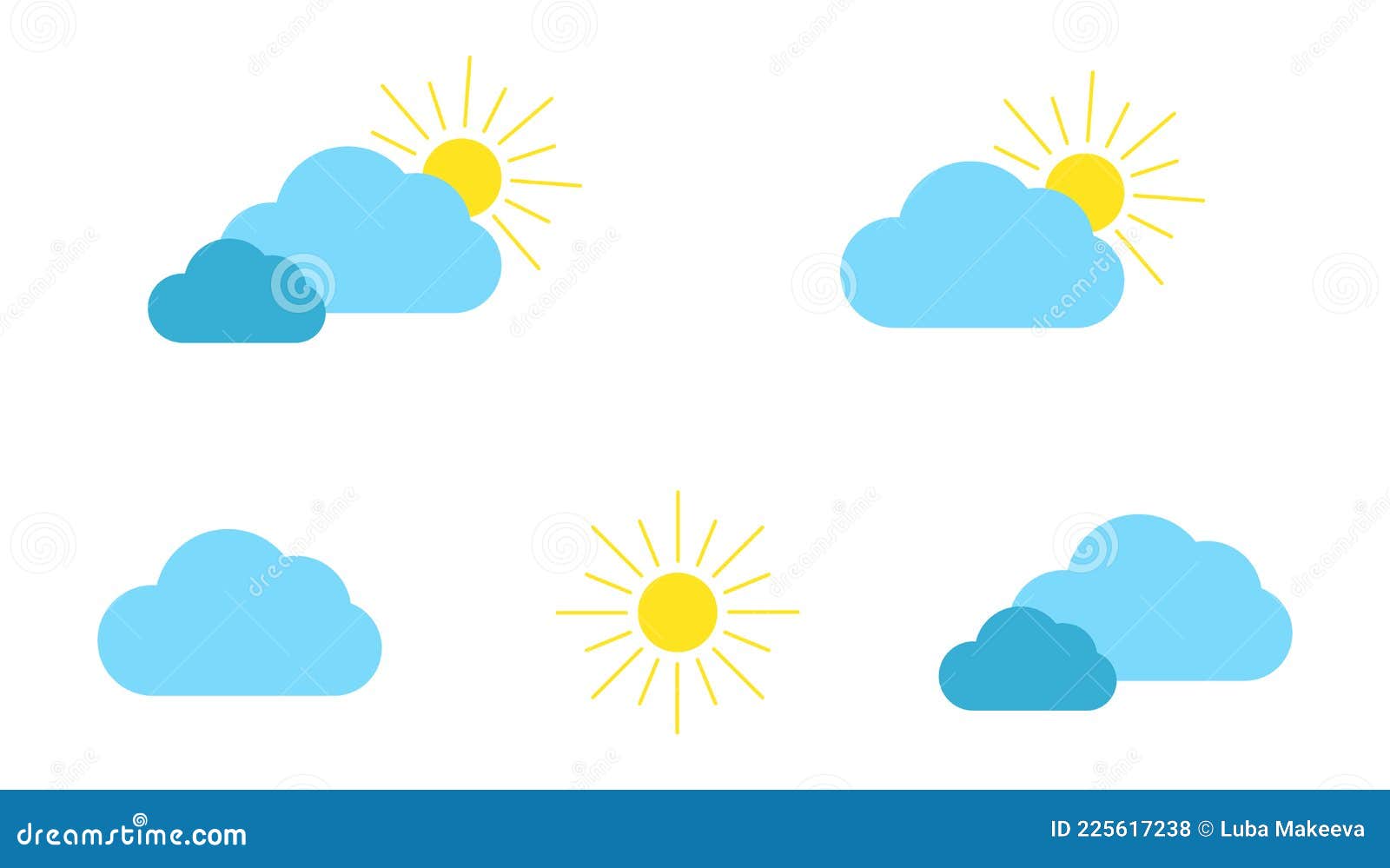 Set with Different Weather Icons. Icons of Sun and Cloud on a White ...