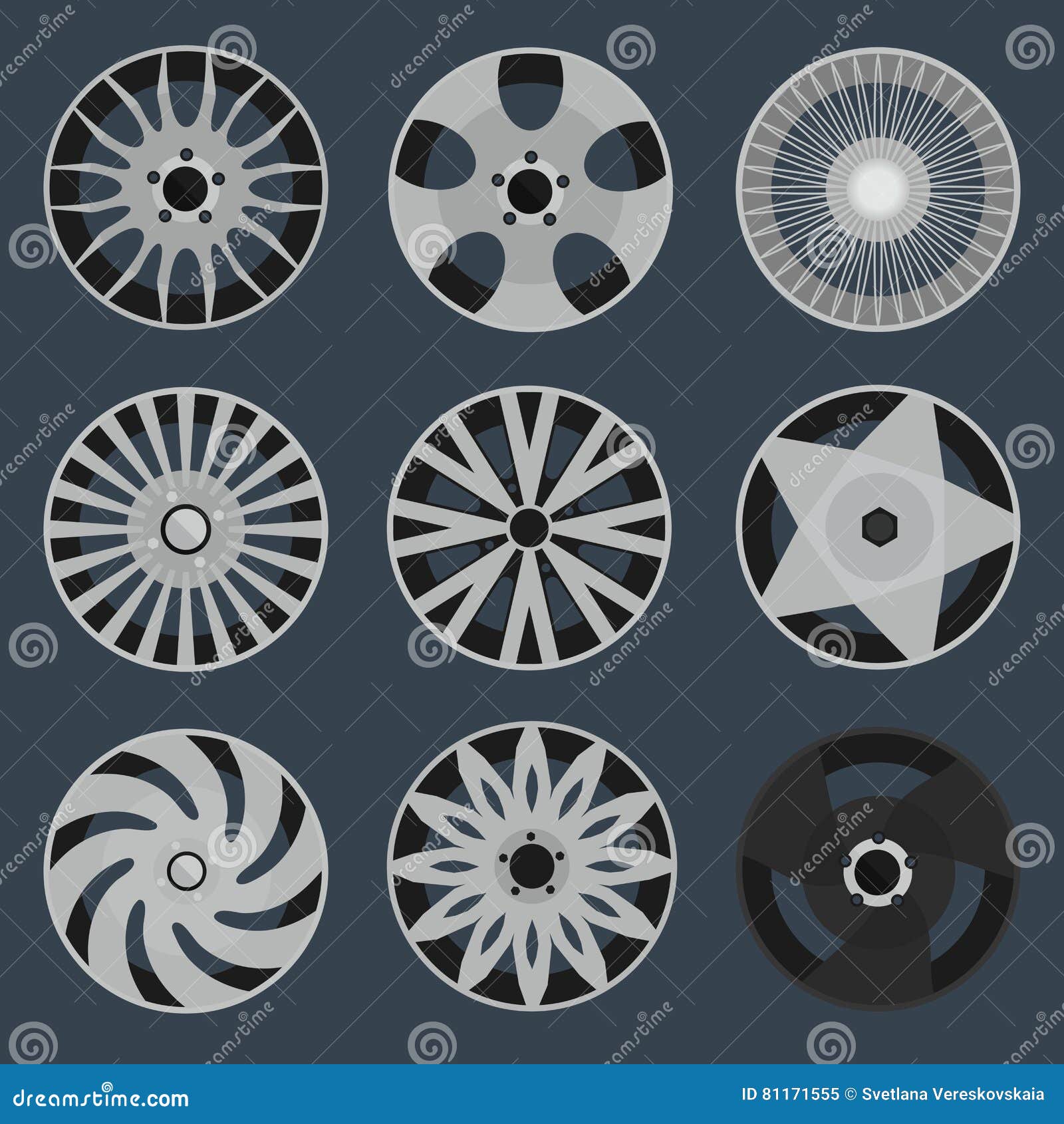 Set of Different Wheel Rims Stock Vector - Illustration of rubber ...