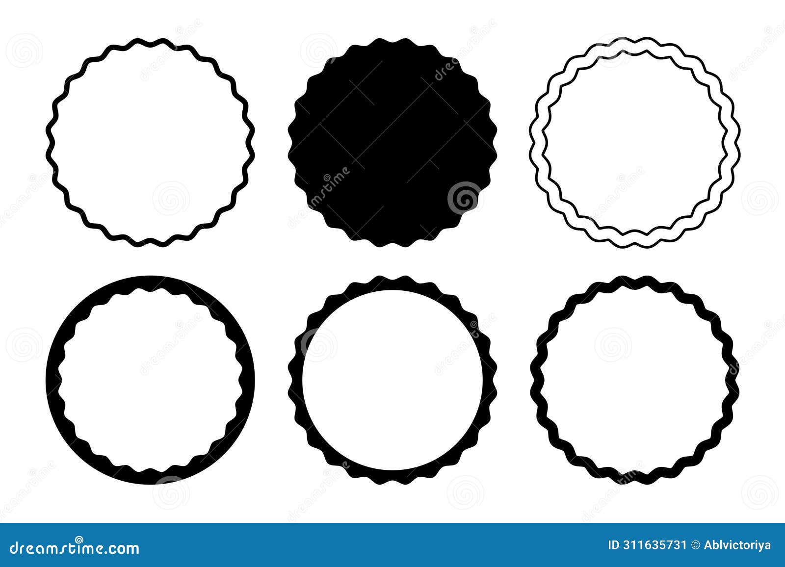 Set of Different Wiggly Circle Frames. Round Shapes with Squiggly ...