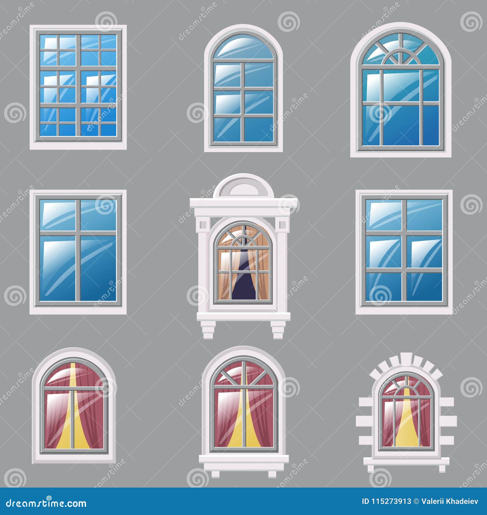 Set of Different Windows, Element for Architecture, Vector ...