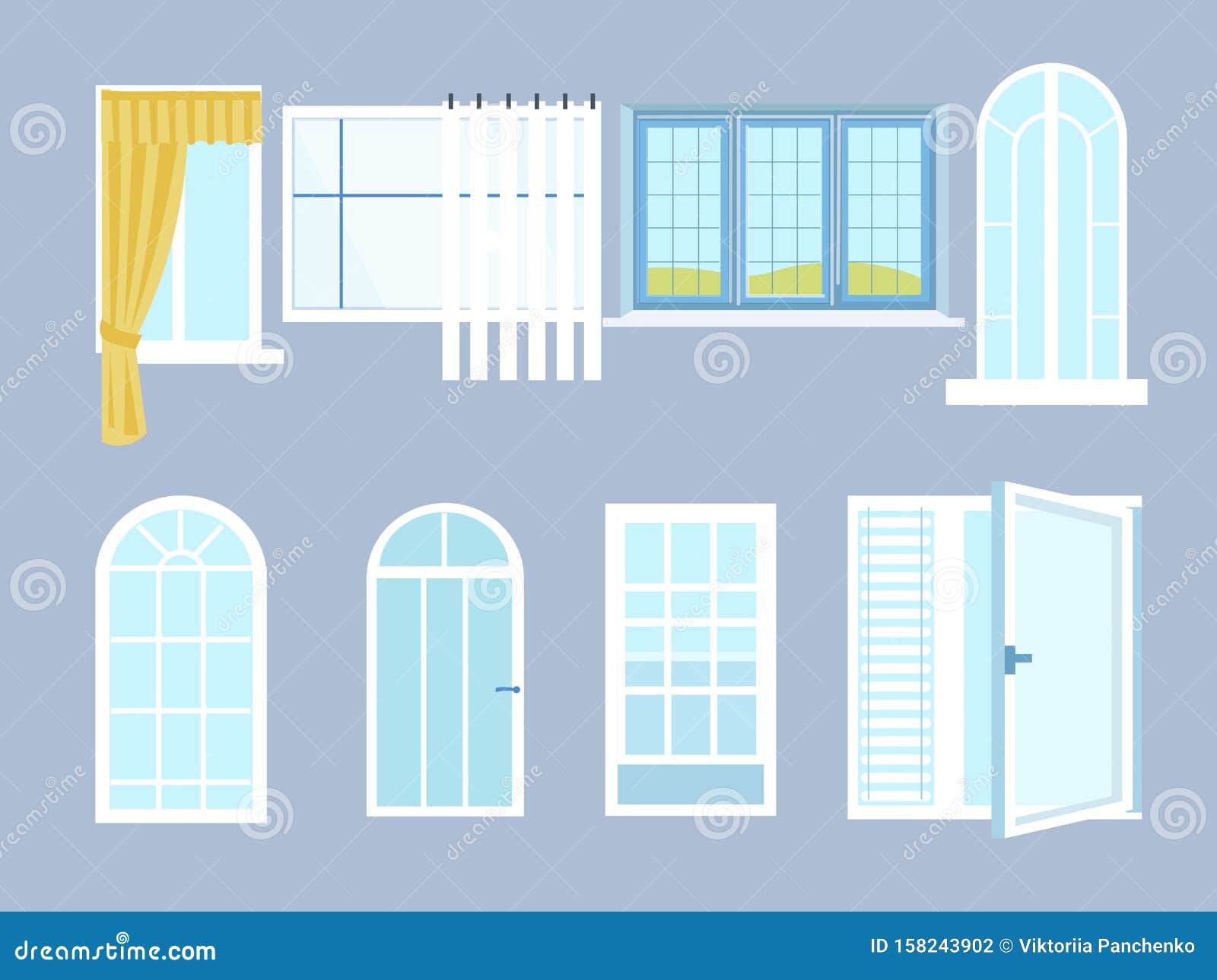 Set Different Windows with Glasses. in Minimalist Style Stock Vector ...