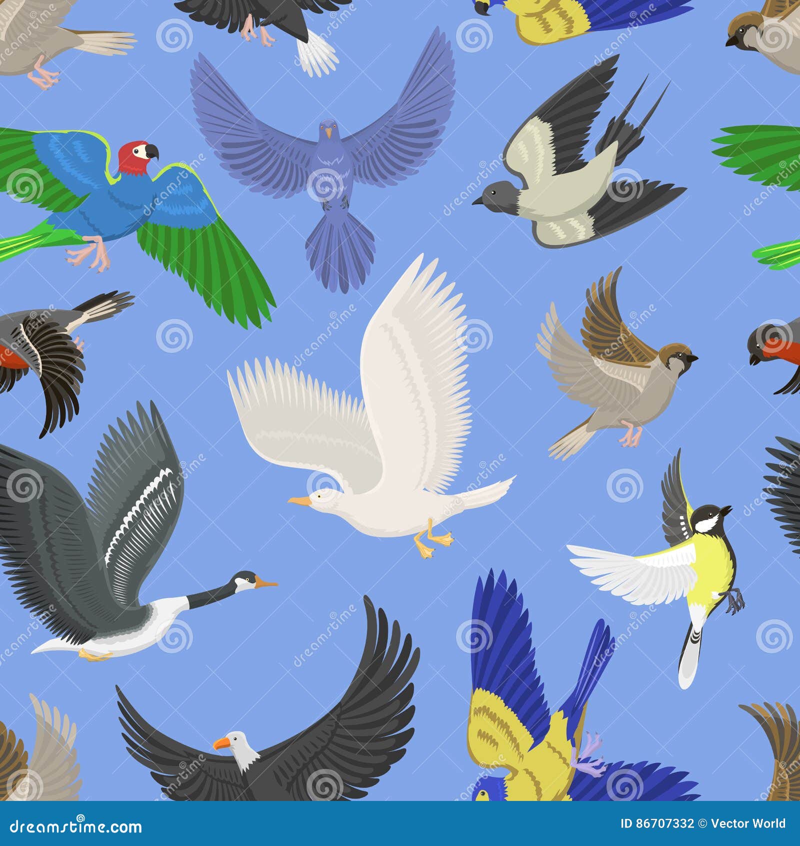 Set of Different Wing Wild Flying Birds Seamless Pattern Stock Vector ...