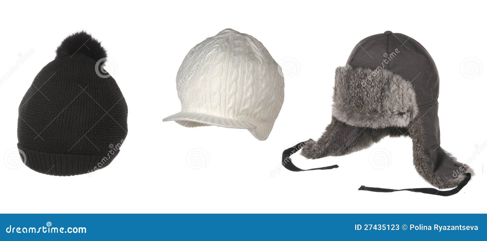 Set of Different Winter Hats Isolated on White Stock Image - Image of ...