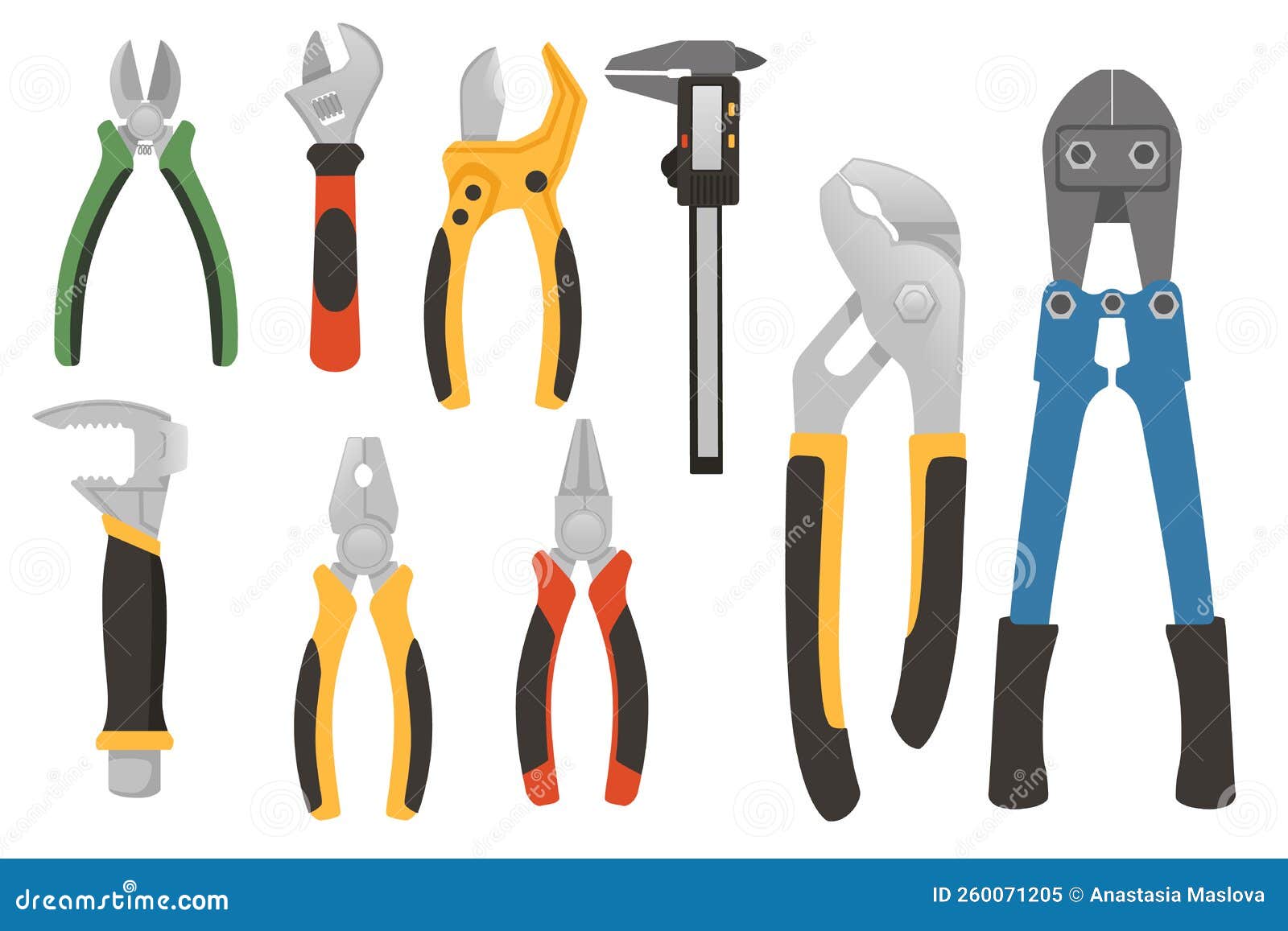 Set of Different Wire Cutter with Rubber Cover Handle Vector ...