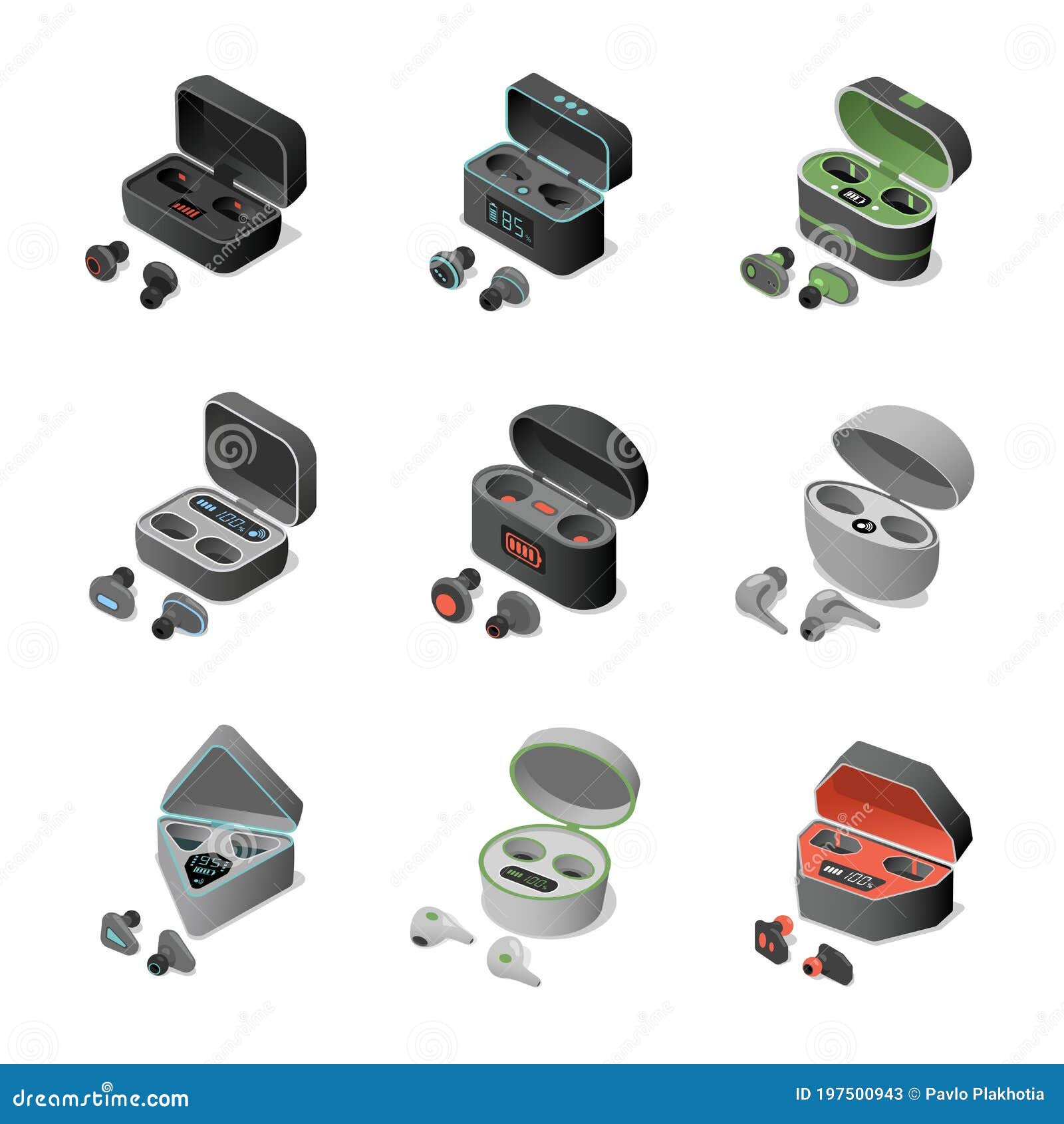 Set of Different Wireless Headphones in Rechargeable Bluetooth Cases ...