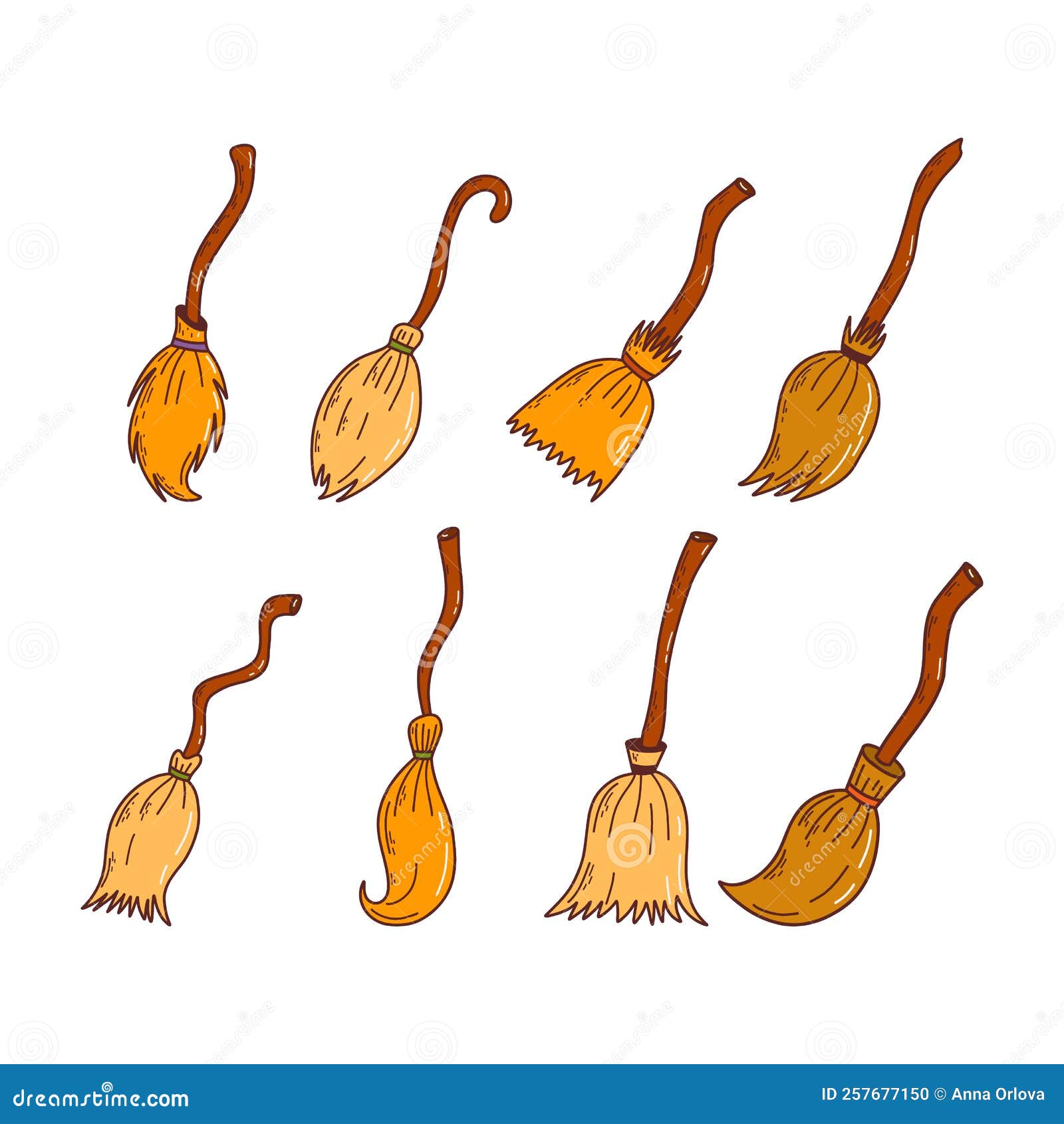 Set of Different Witch Brooms. Halloween Elements. Trick or Treat ...