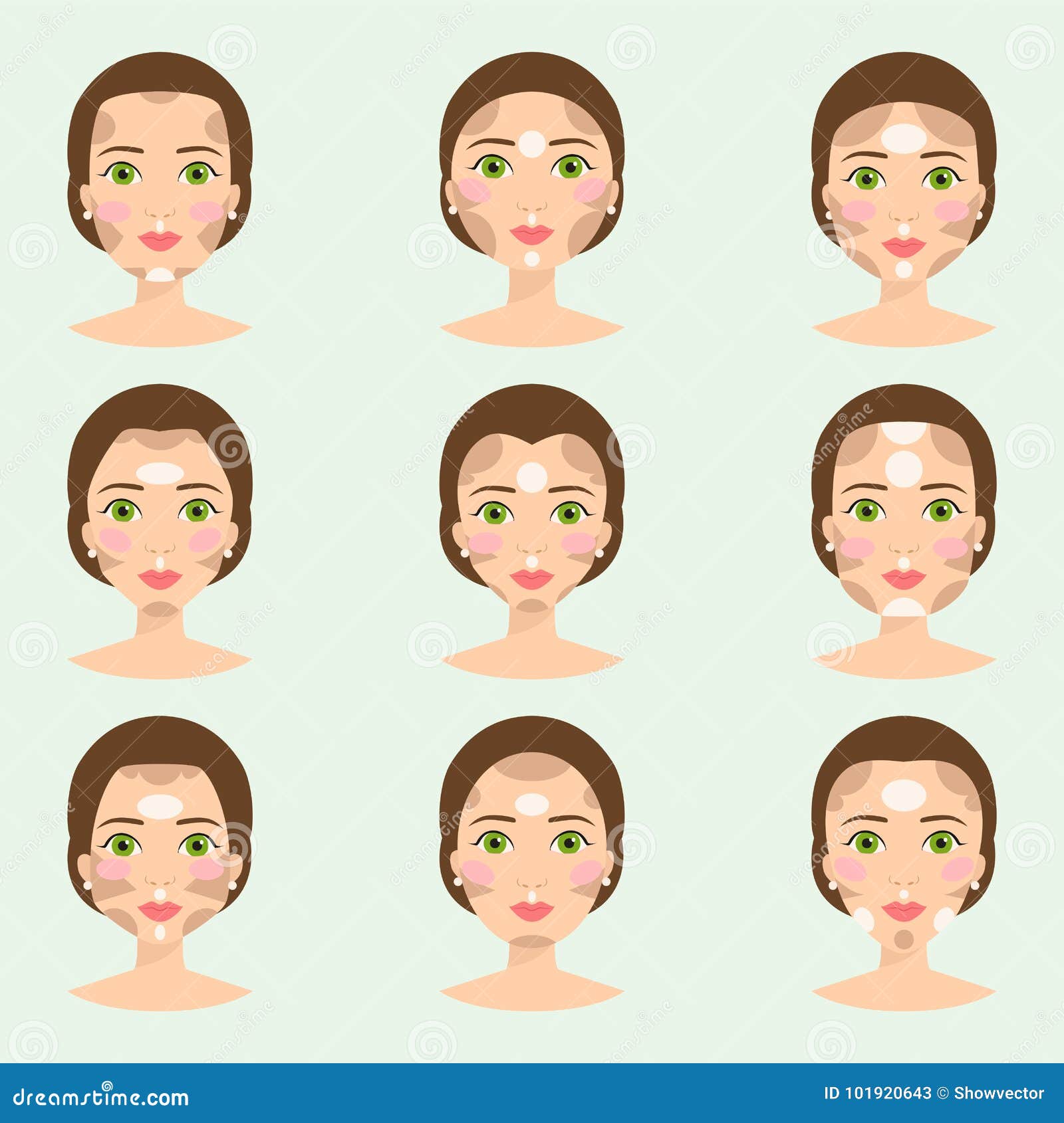 Set Of Different Woman Face Types Vector Illustration Character Shapes