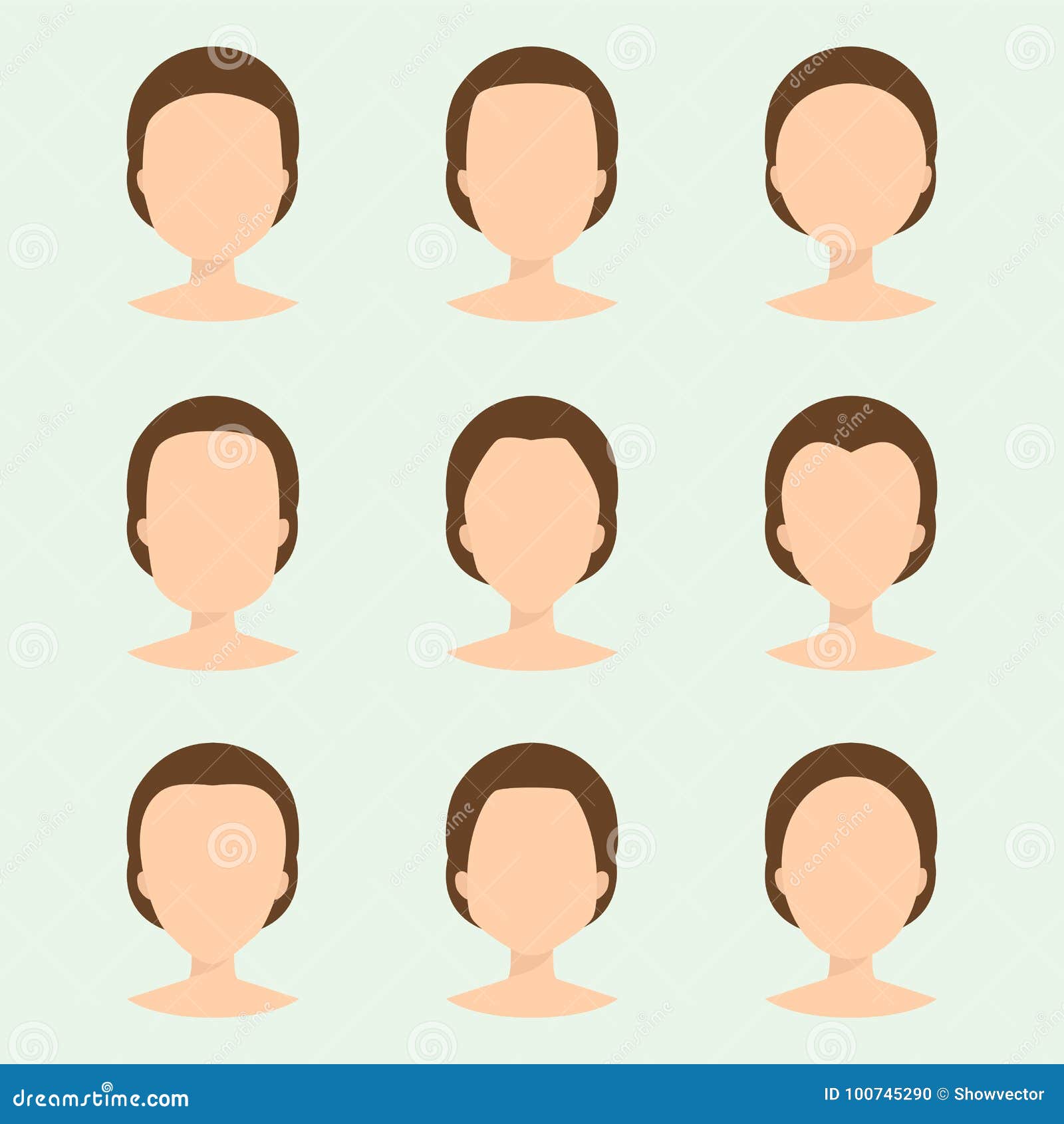 Set Of Different Woman Face Types Vector Illustration Character Shapes