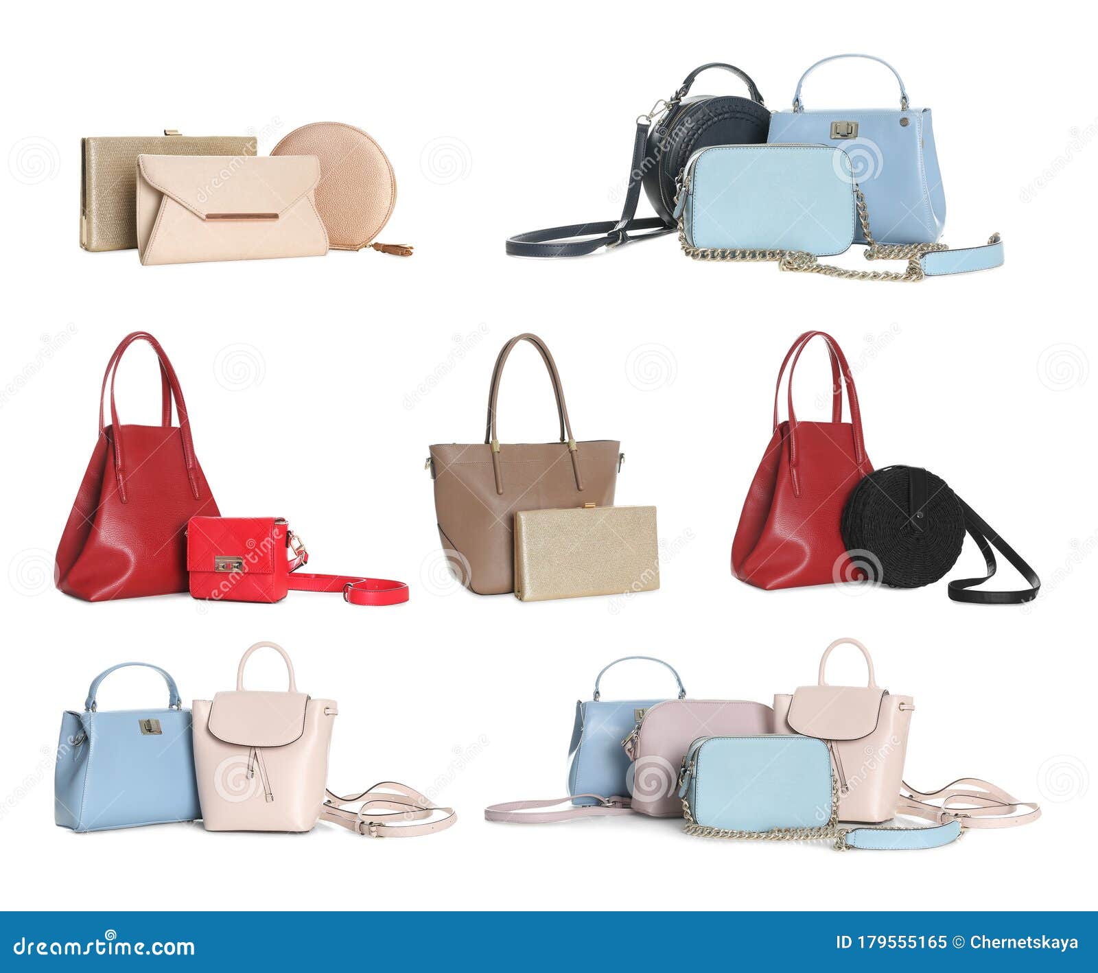 Set of Different Woman`s Bags on Background Stock Image - Image of blue ...