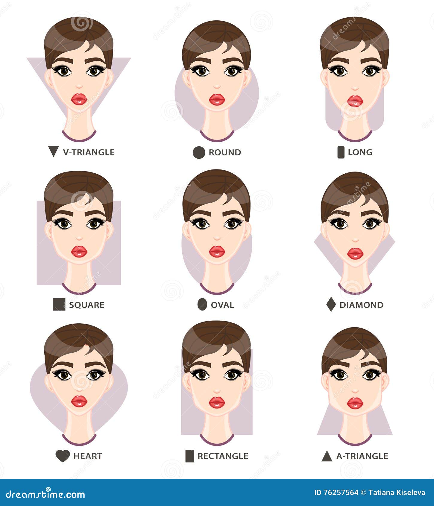 Set of Different Woman S Face Shapes. Nine Female Faces Form Stock ...