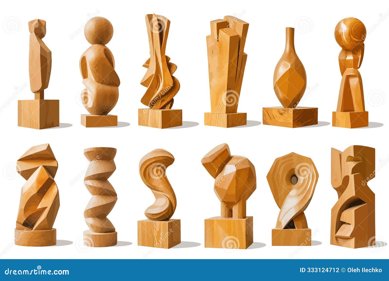 Set of Different Wooden Sculptures Each an Example of Isolated Vector ...