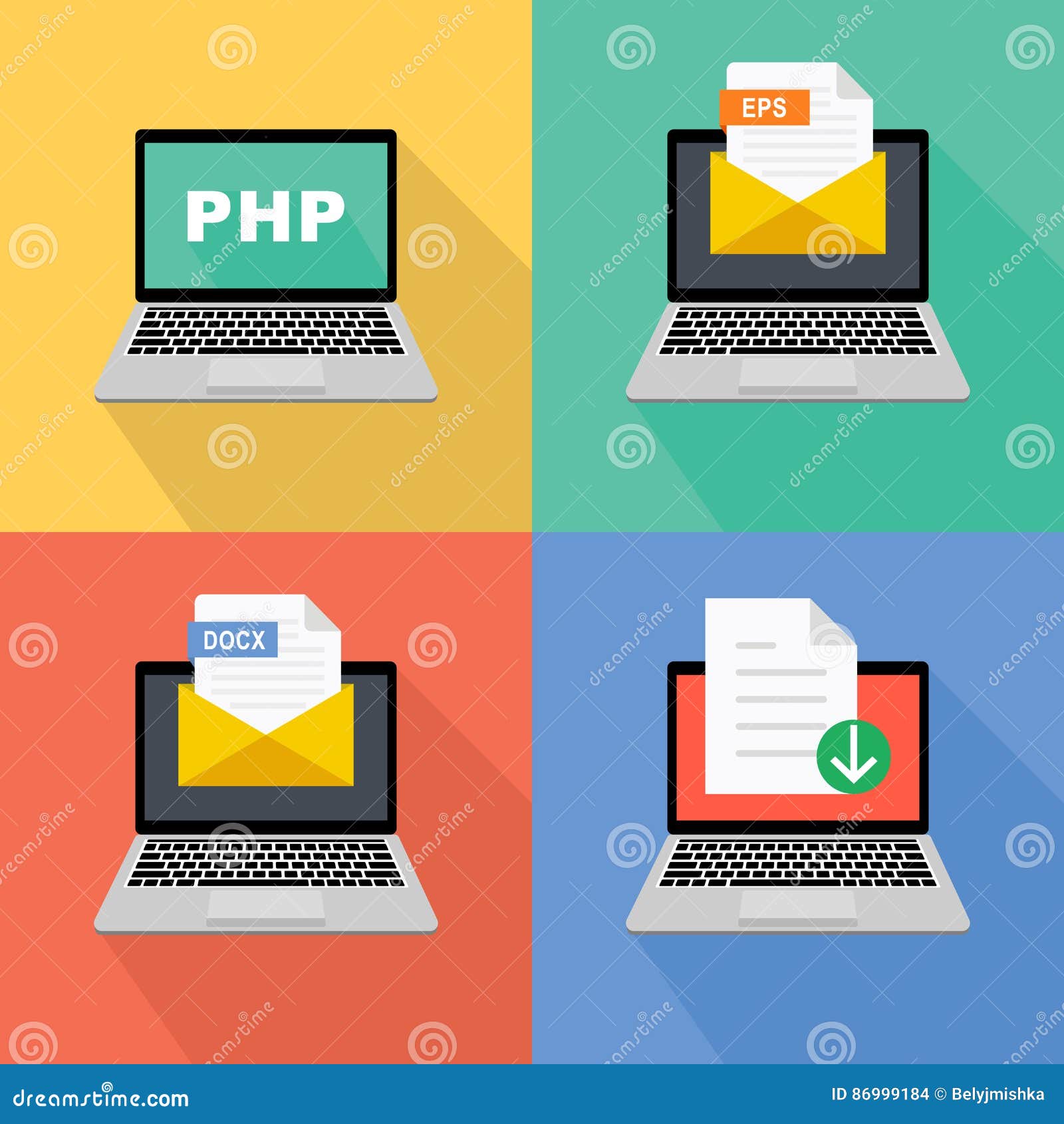 Set with Different Work Processes on the Laptop Stock Vector ...