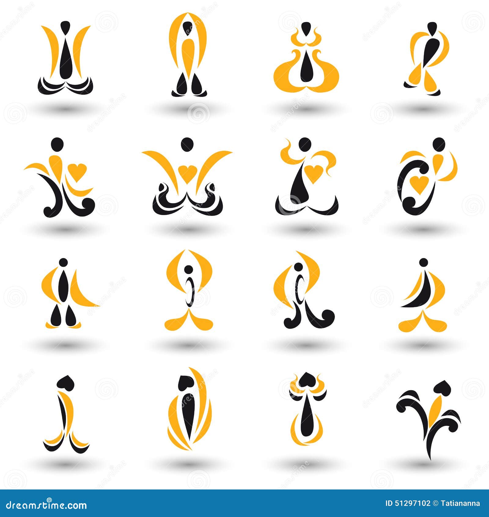 Set of Different Yellow Abstract Flat Elements Stock Illustration ...