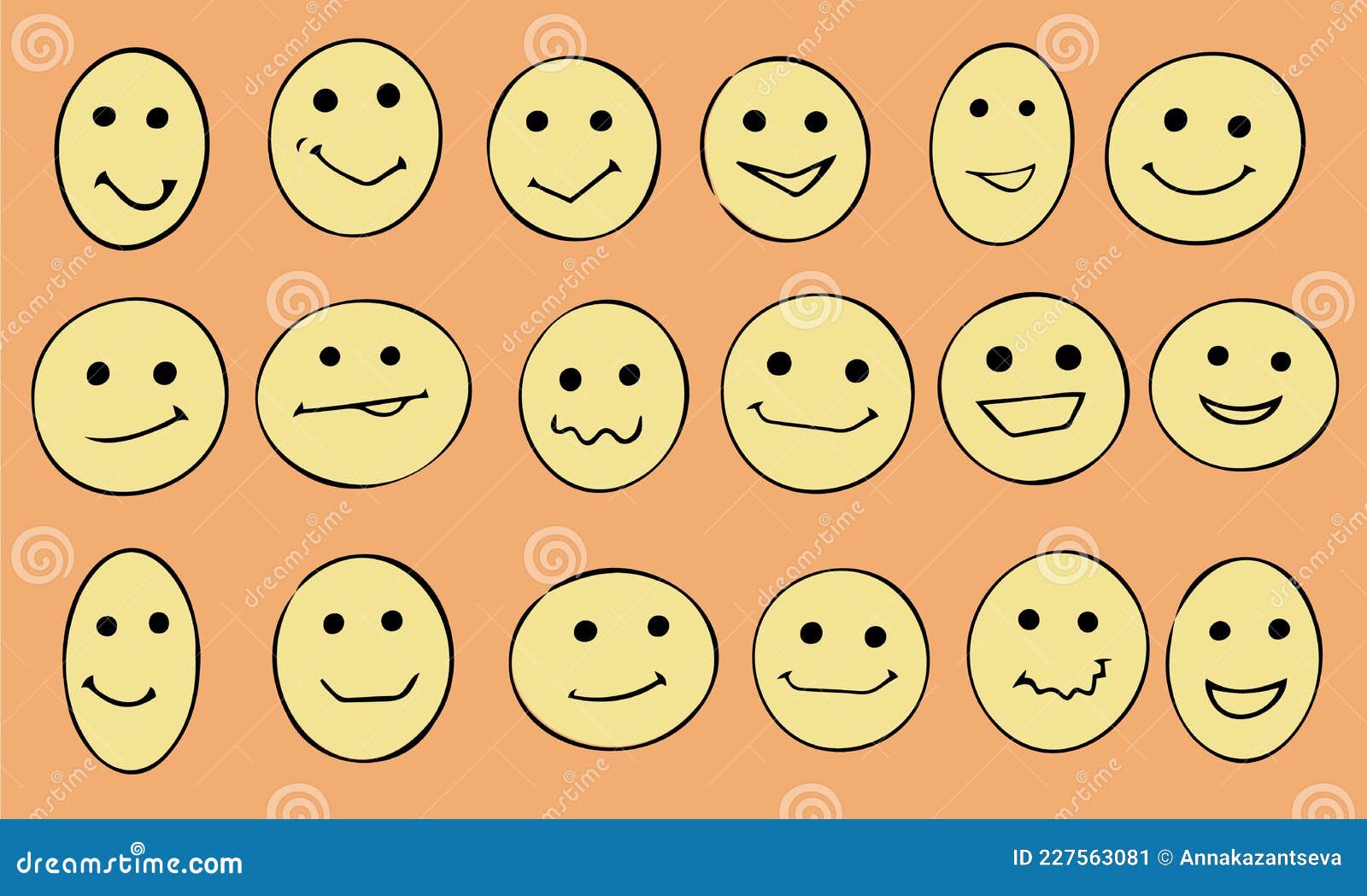 Set of Different Yellow Circle Smiles. Made in Vector Stock Vector ...