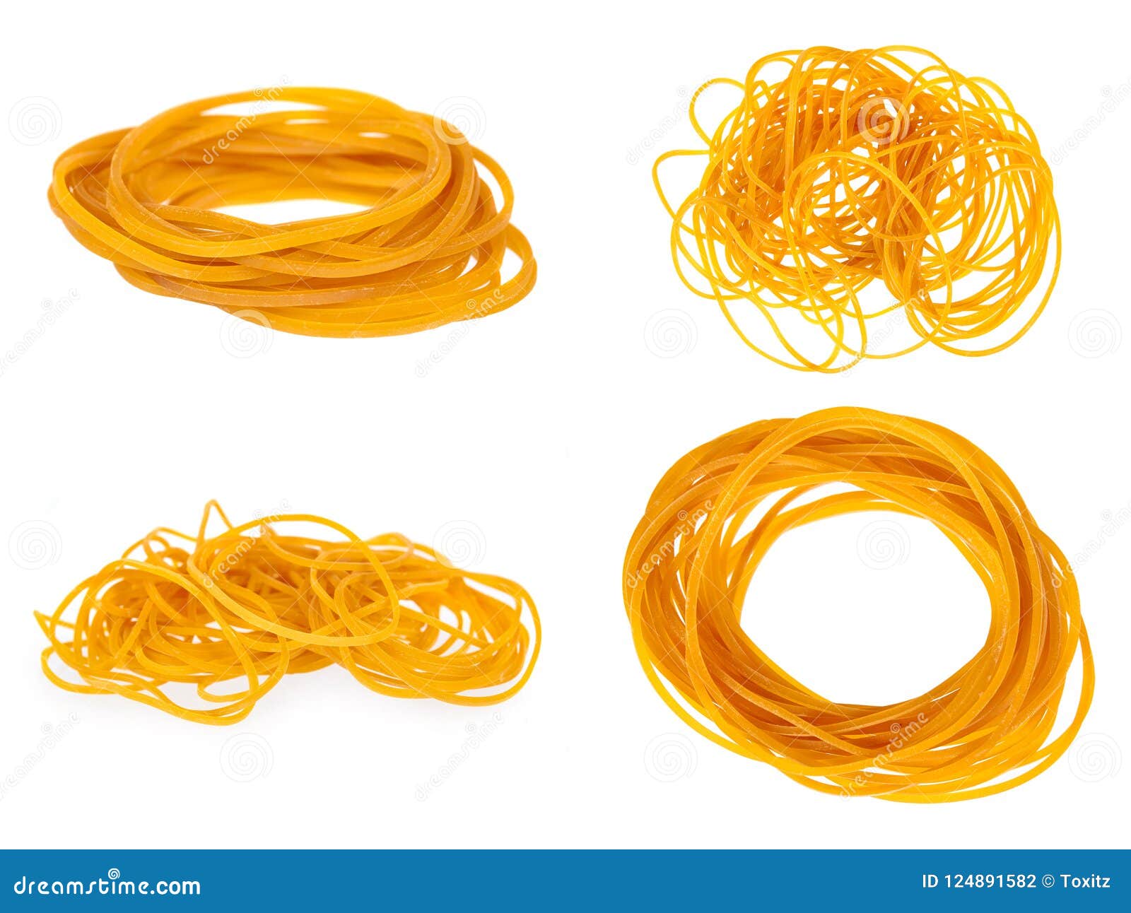 Set of Different Yellow Rubber Bands Close Up Isolated on White ...
