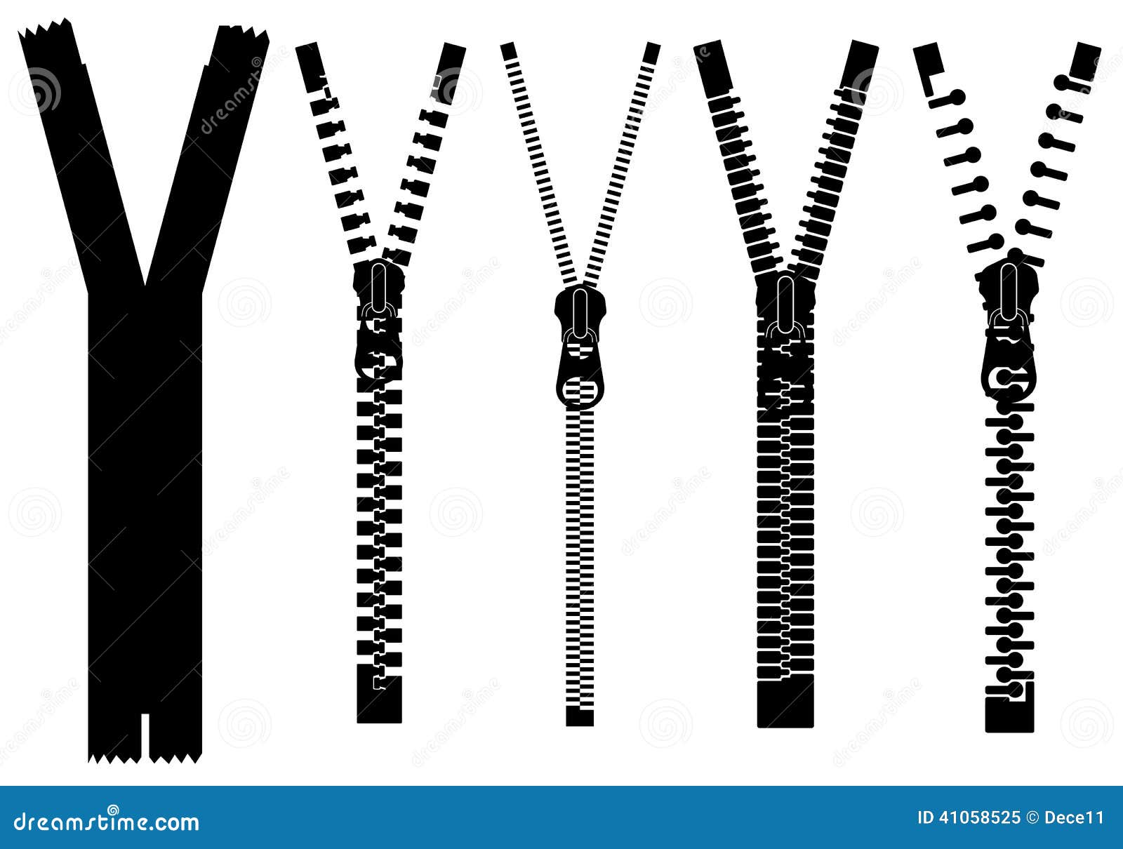 Set of different zippers stock vector. Illustration of icon - 41058525