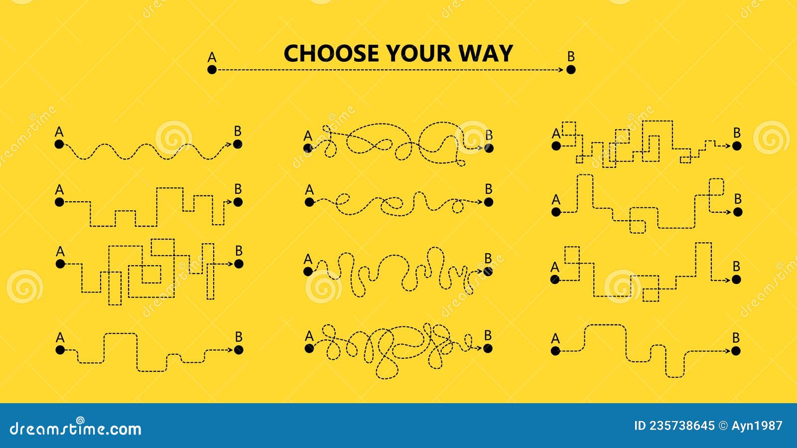 Set of Difficult and Easy Simple Way Process from Start To End. Vector ...