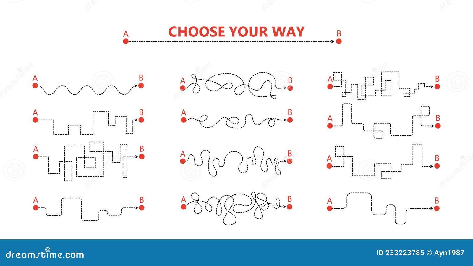 Set of Difficult and Easy Simple Way Process from Start To End. Vector ...