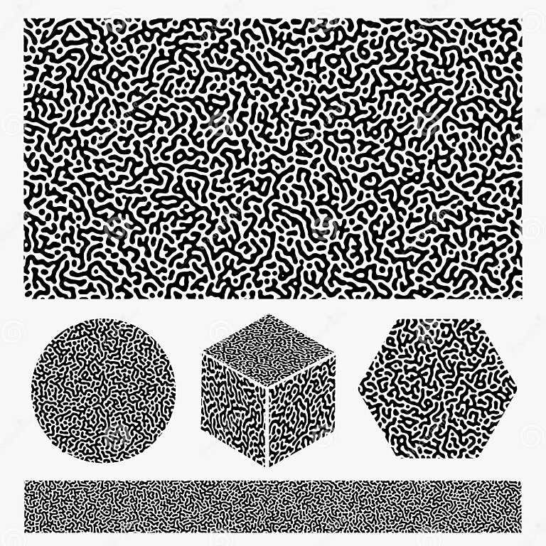 Set of Diffusion Reaction Pattern. Black and White Organic Shapes ...