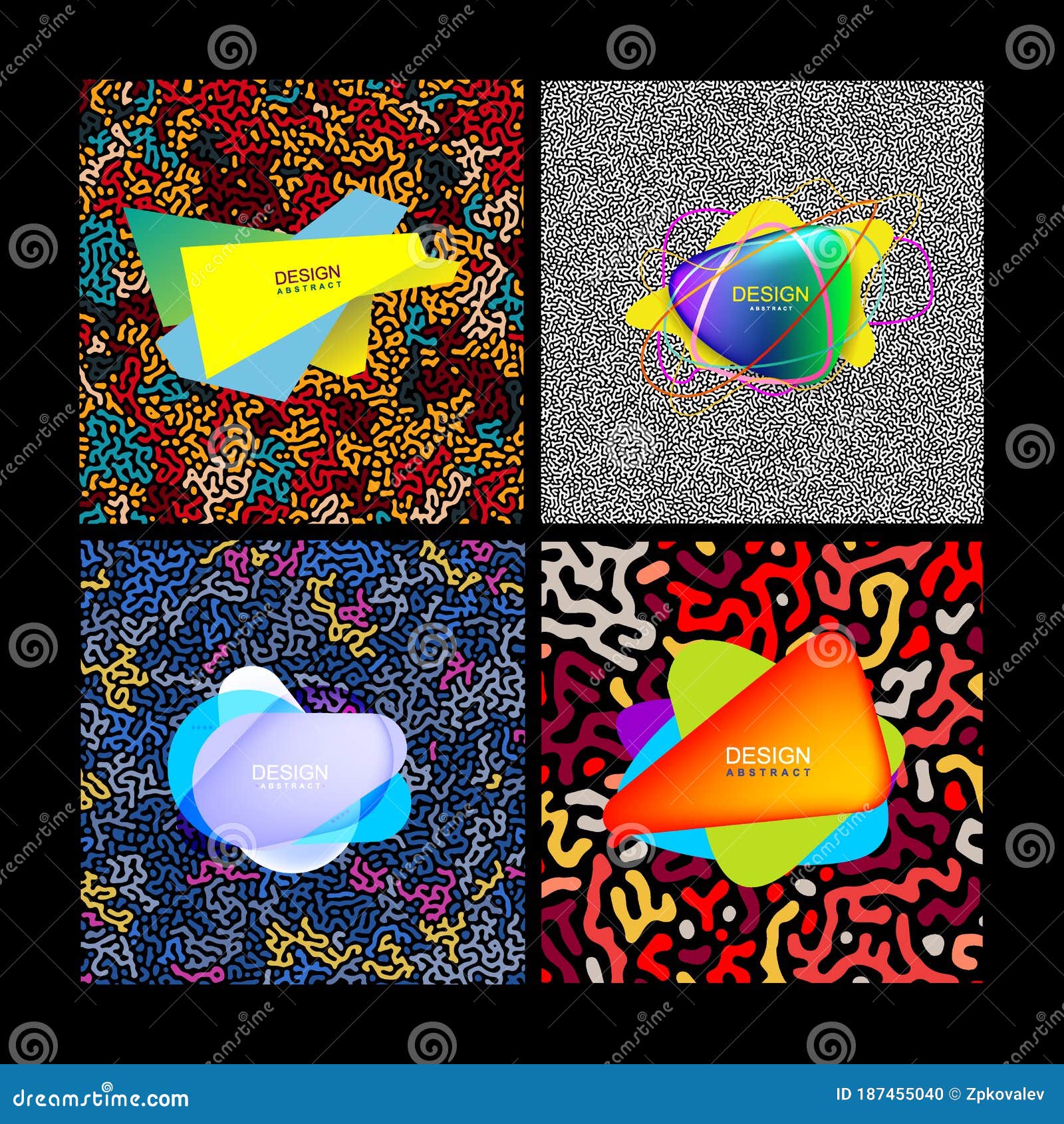 Set of Diffusion Reaction Pattern. Colored, Black and White Organic ...