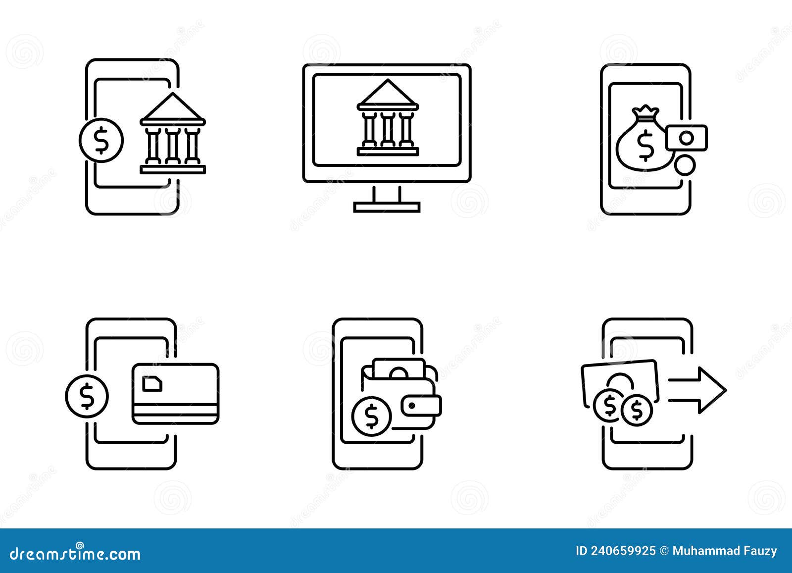 Set of Digital Banking Icon in Linear Style Stock Vector - Illustration ...
