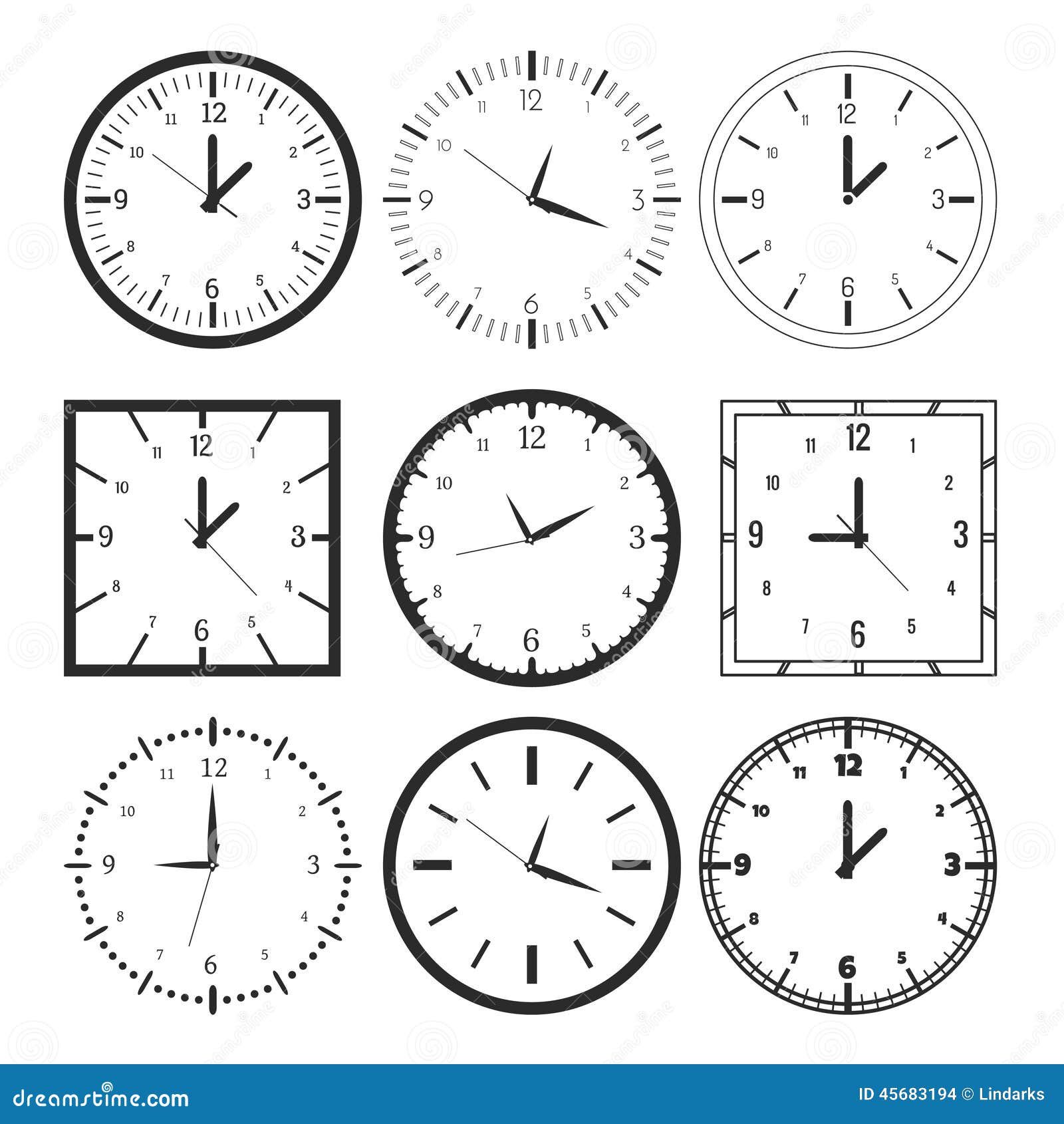 Set of 9 digital clock stock vector. Illustration of measurement - 45683194