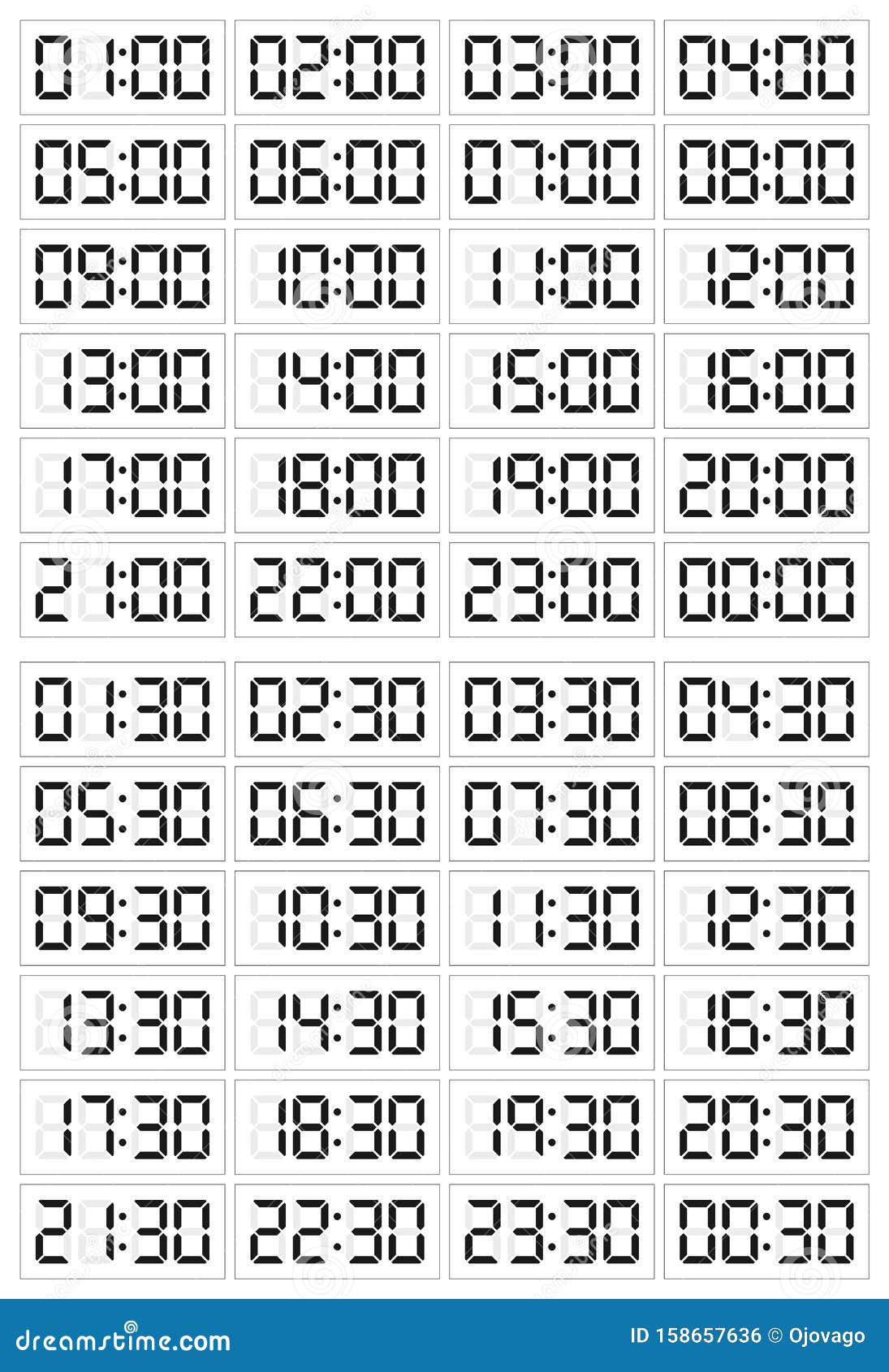Set of Digital Clocks for Business Hours Isolated on White. 24 Hours ...