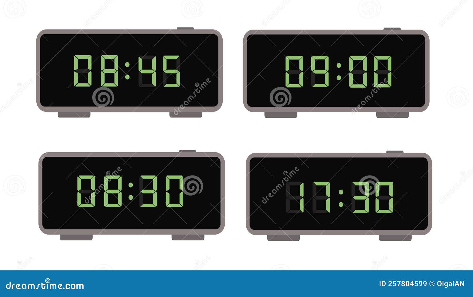 A Set of Digital Clocks. Electronic Numbers. Vector Illustration. Stock ...