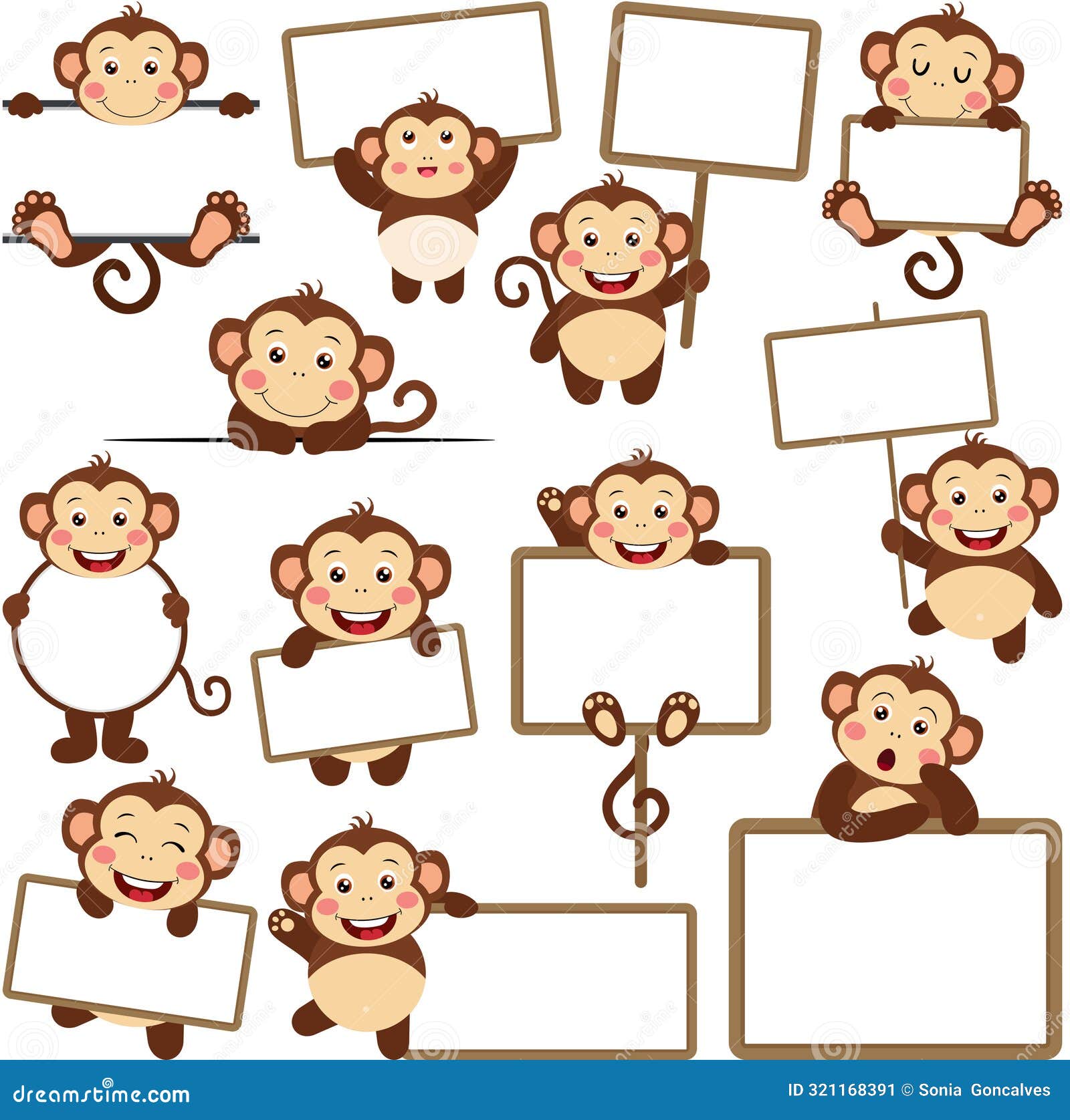 Set Digital Collage of Monkey with Blank Banners Stock Vector ...