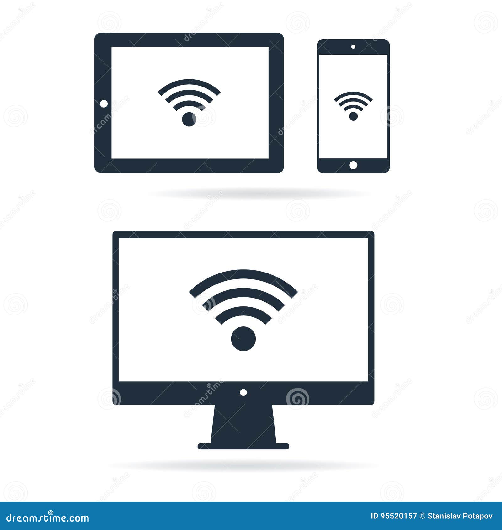 Set of Digital Devices with Wifi Internet Connection Symbol Stock ...