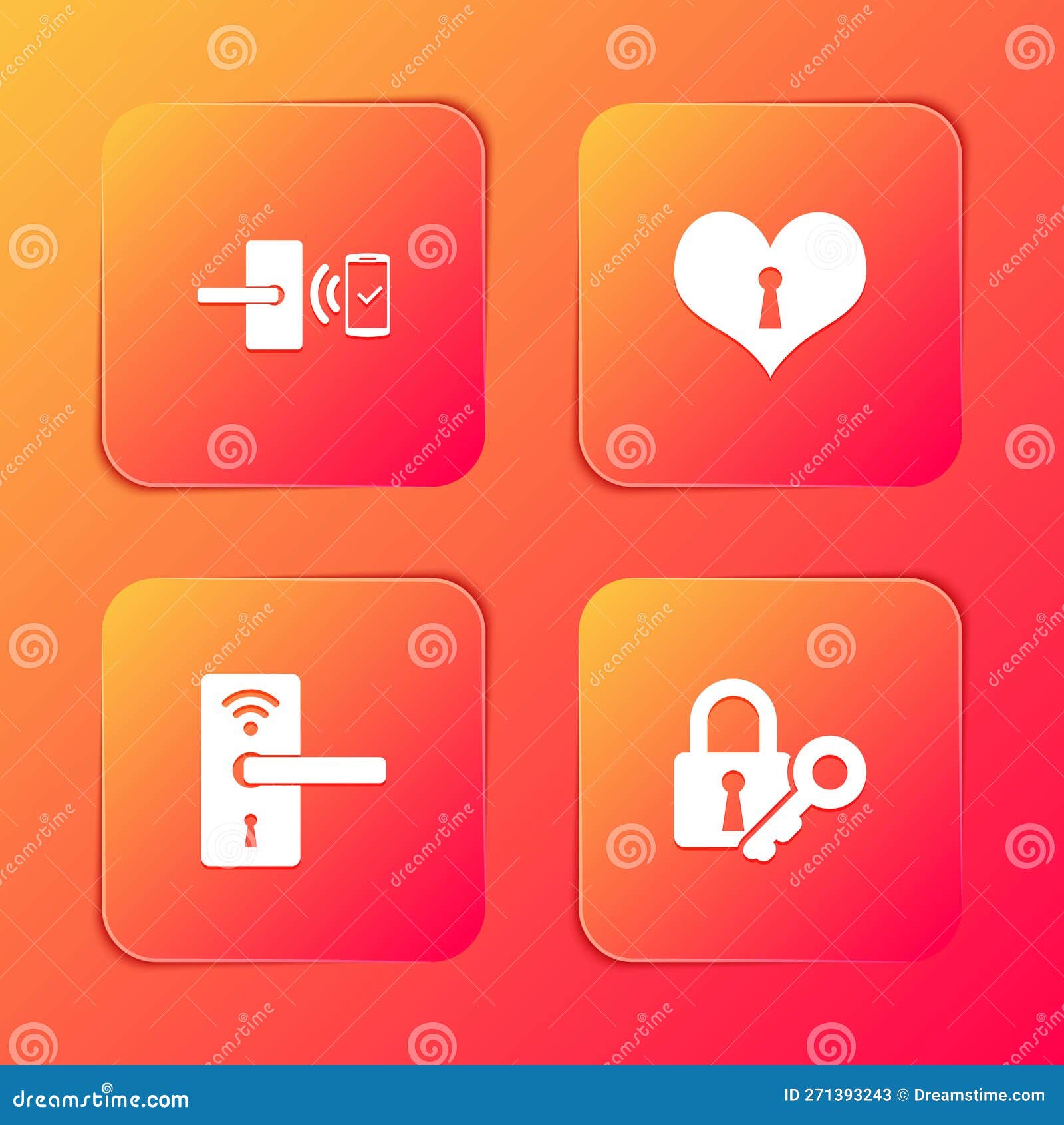 Set Digital Door Lock with Wireless, Heart Keyhole, and Lock and Icon ...