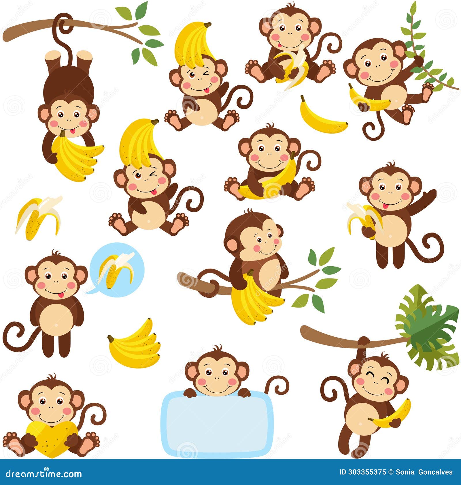 Set of Digital Elements with Funny Monkey Stock Vector - Illustration ...