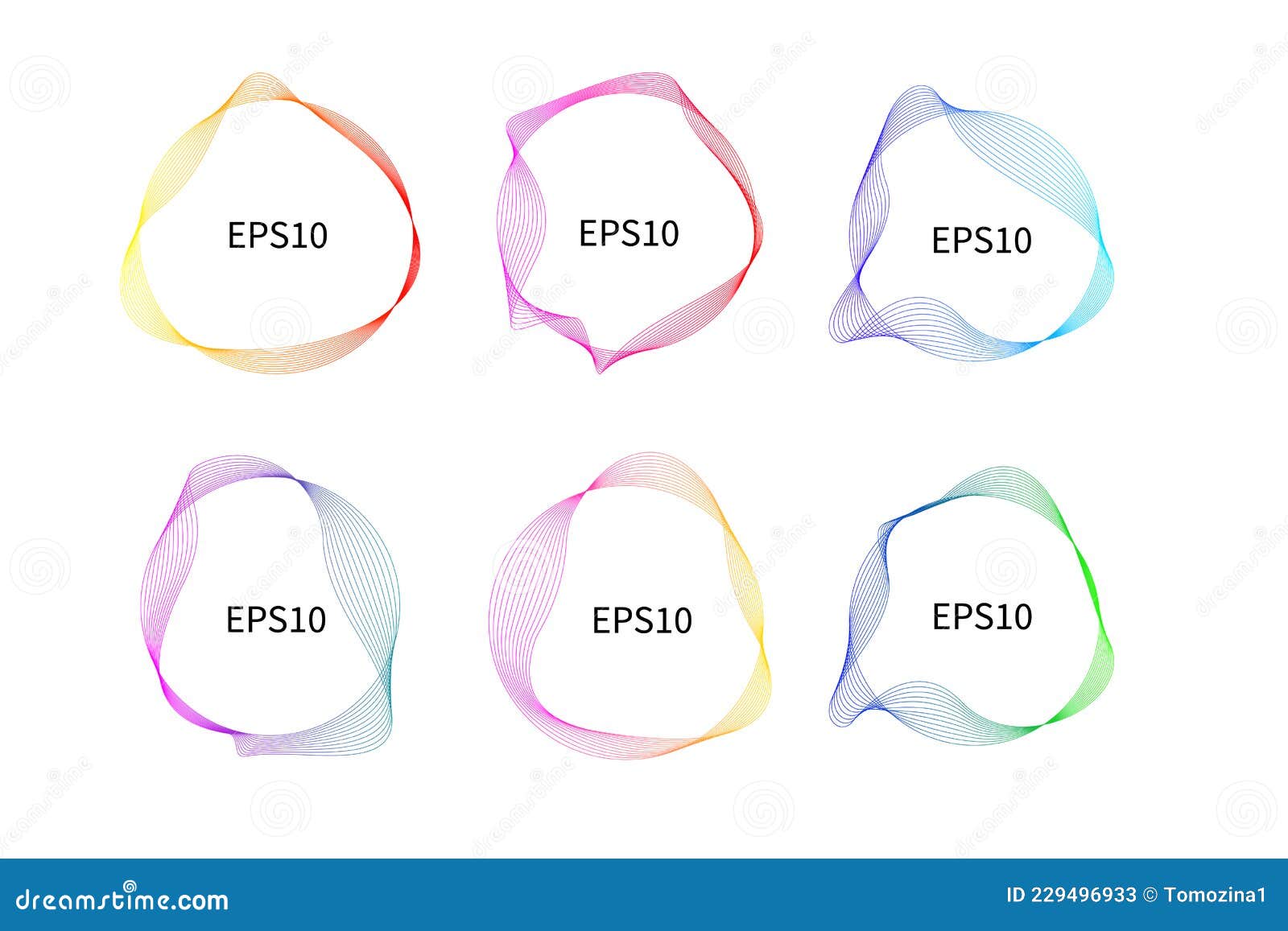 Set of Digital Frames Created from Thin Lines. Round Border Stock ...
