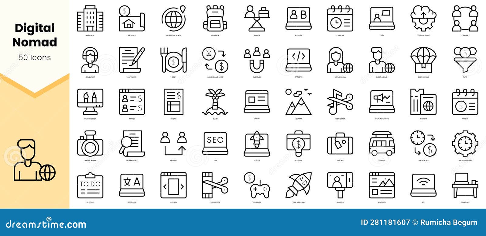 Set of Digital Nomad Icons. Simple Line Art Style Icons Pack Stock ...