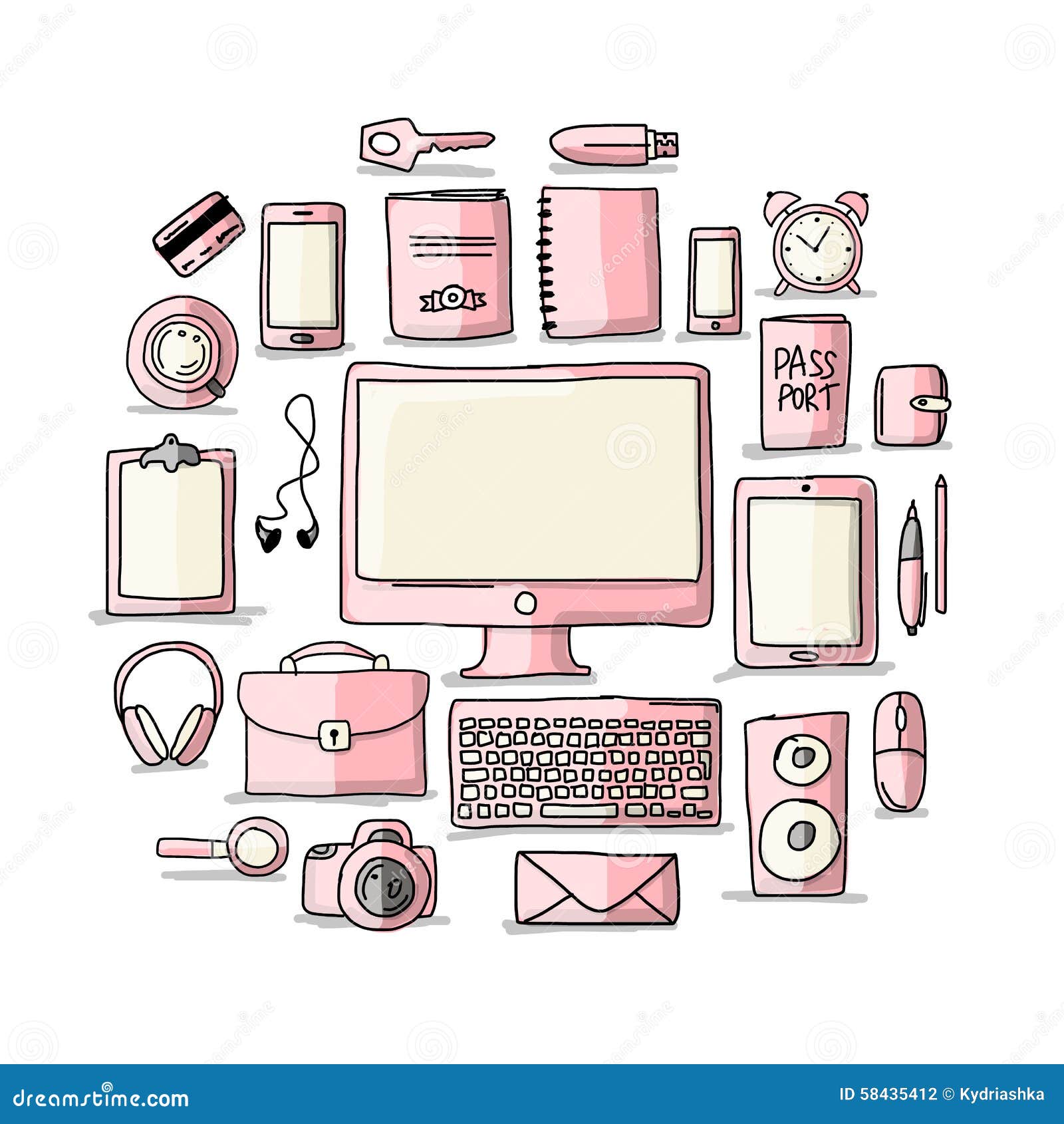 Set of Digital Office Devices. Sketch for Your Stock Vector ...