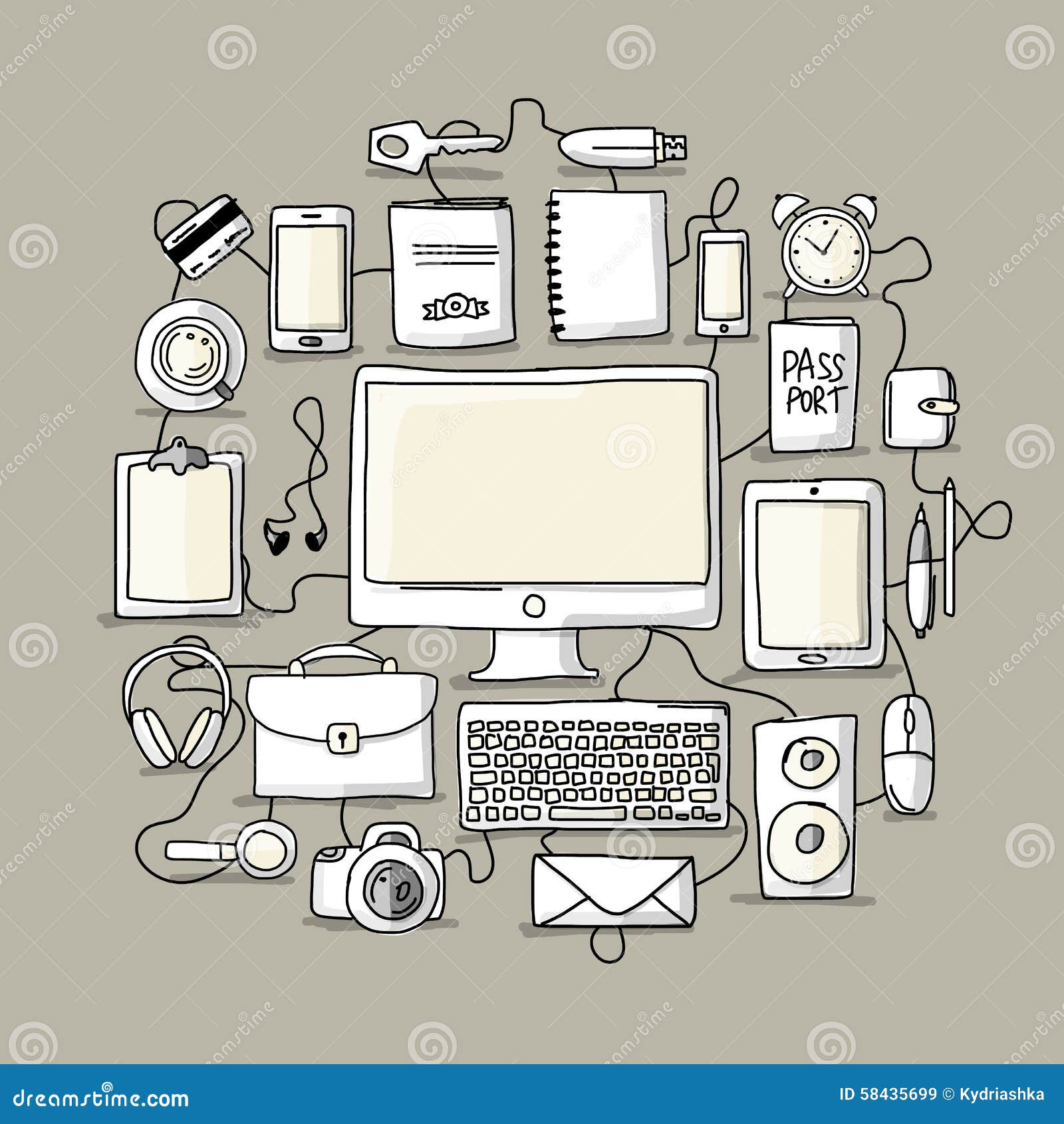 Set of Digital Office Devices. Sketch for Your Stock Vector ...