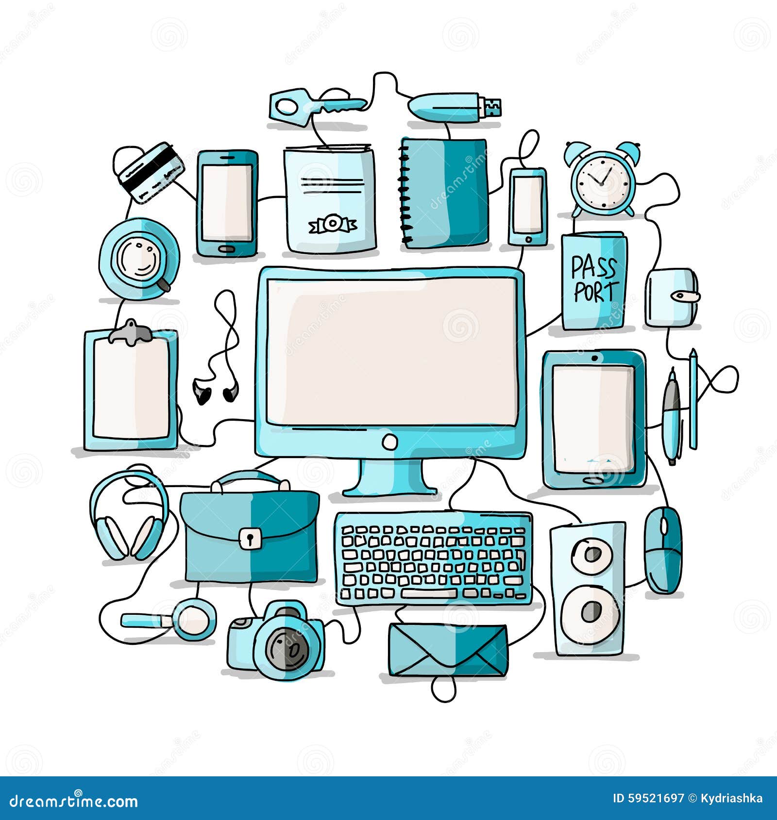 Set of Digital Office Devices. Sketch for Your Stock Vector ...