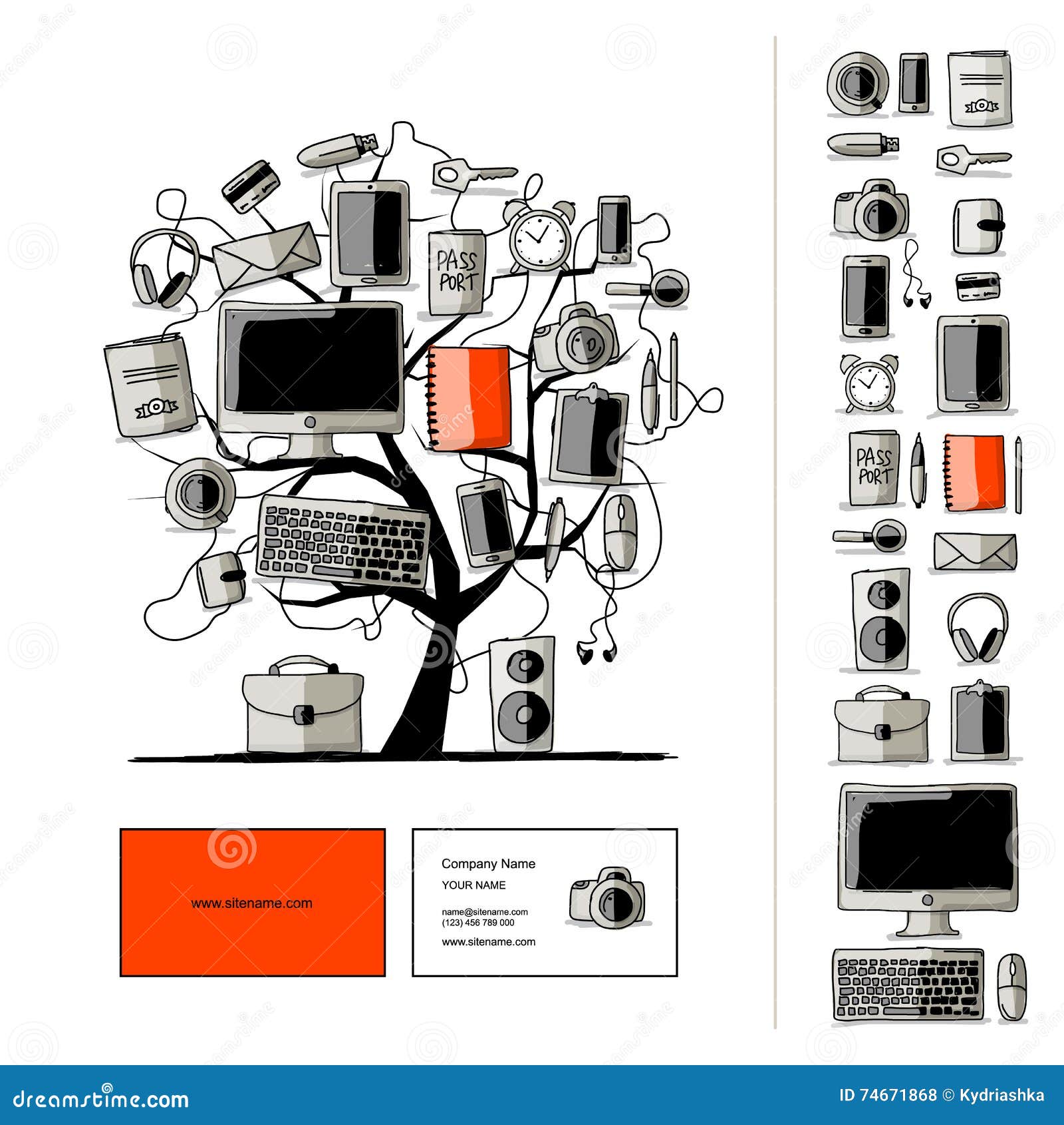 Set of Digital Office Devices. Sketch for Your Design Stock Vector ...