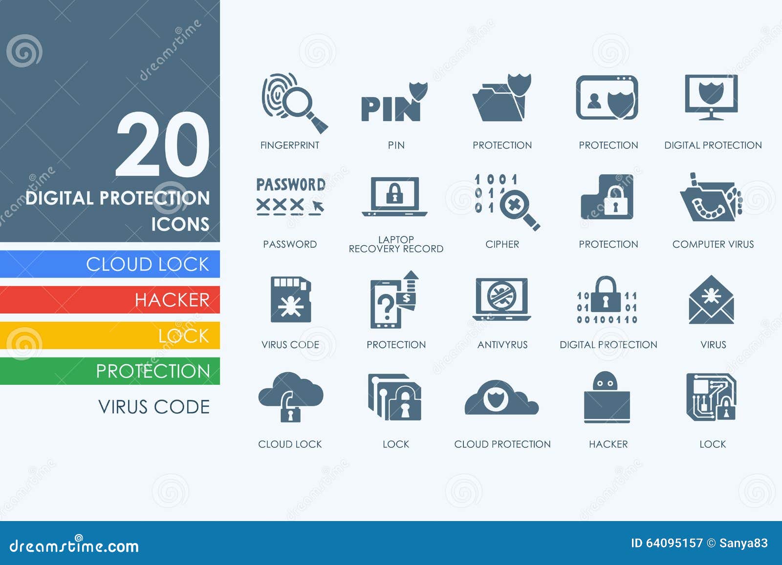 Set of Digital Protection Icons Stock Vector - Illustration of code ...