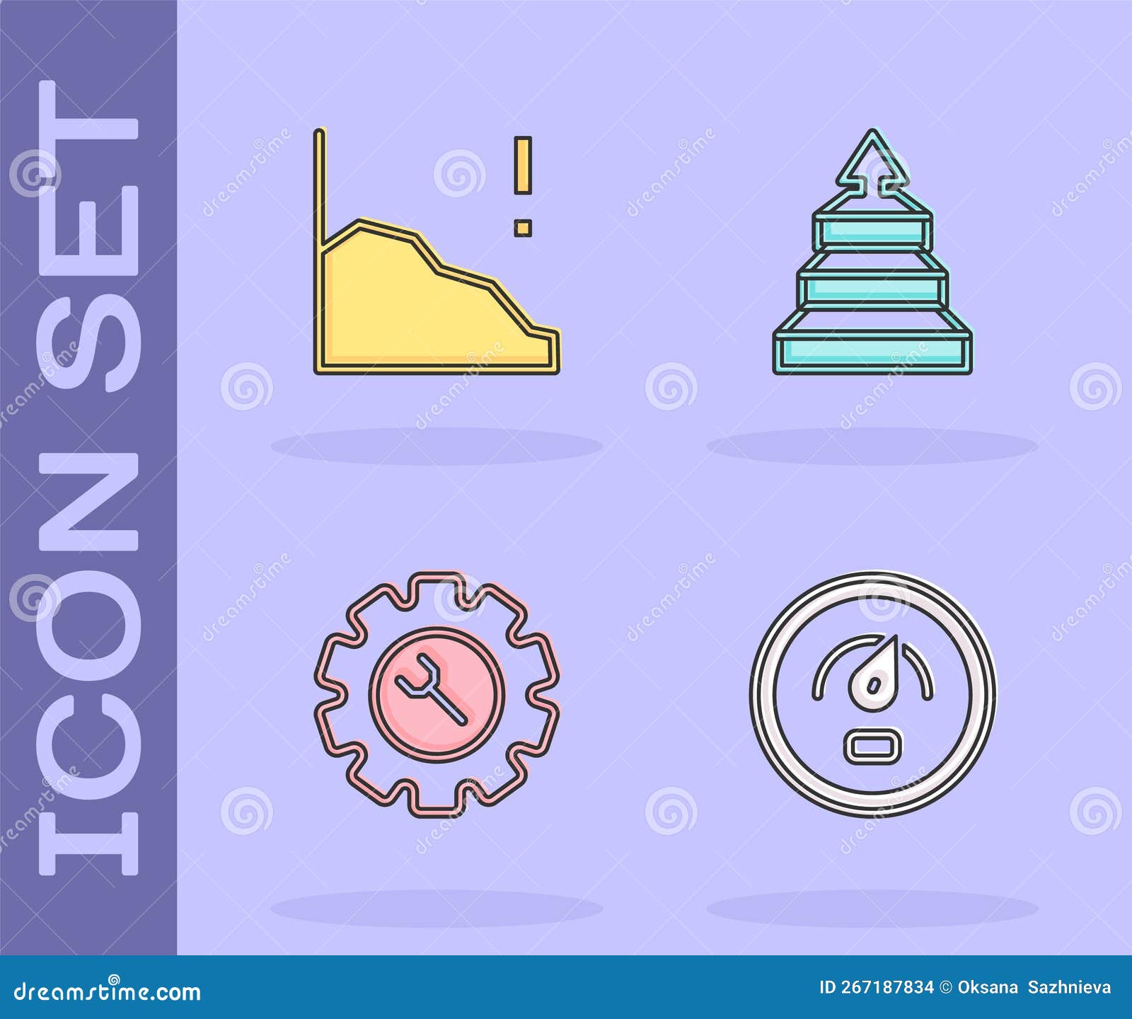 Set Digital Speed Meter, Financial Growth Decrease, Wrench and Gear and ...