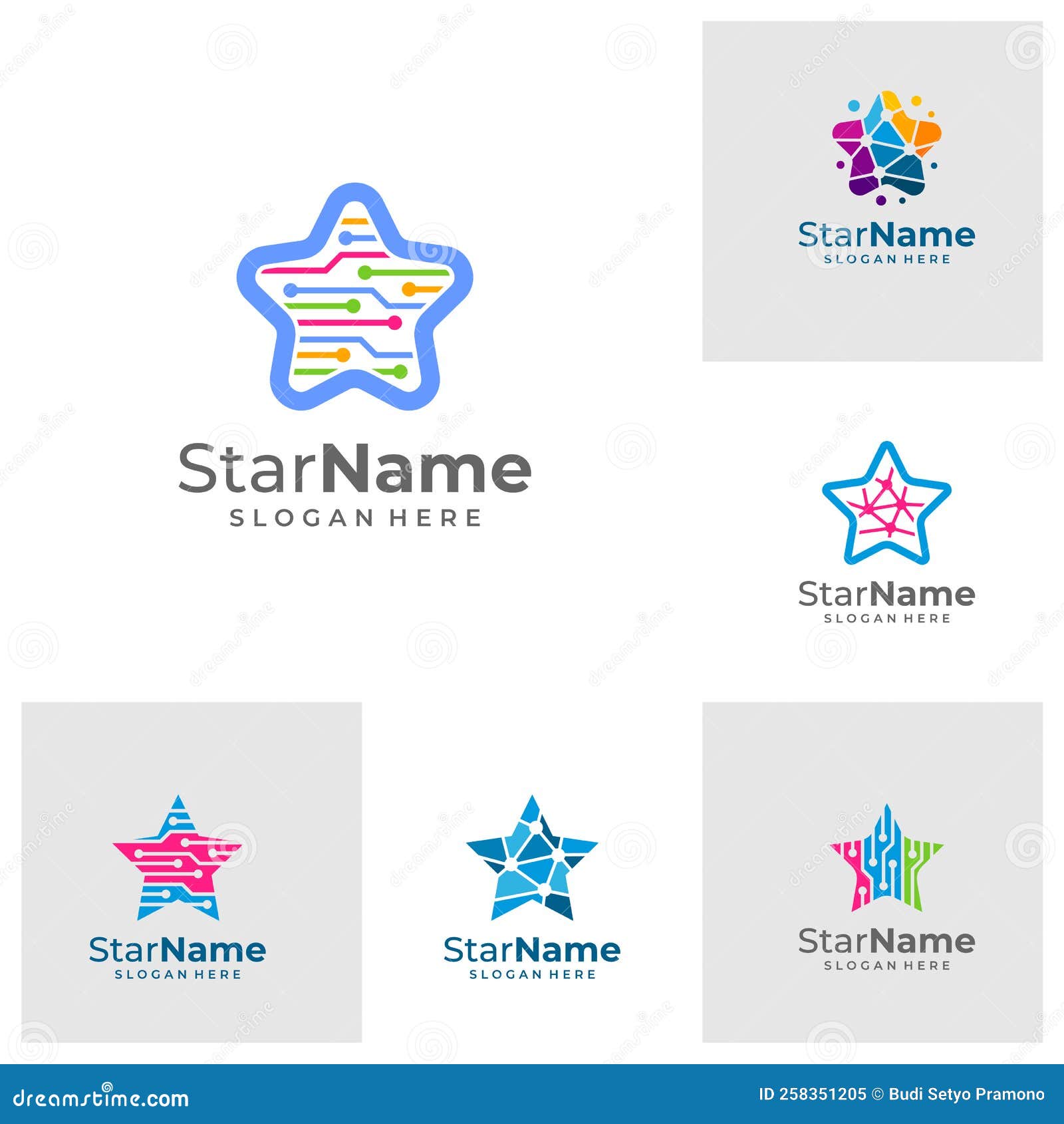 Set of Digital Star Icon Logo Design Element. Tech Star Logo Vector ...