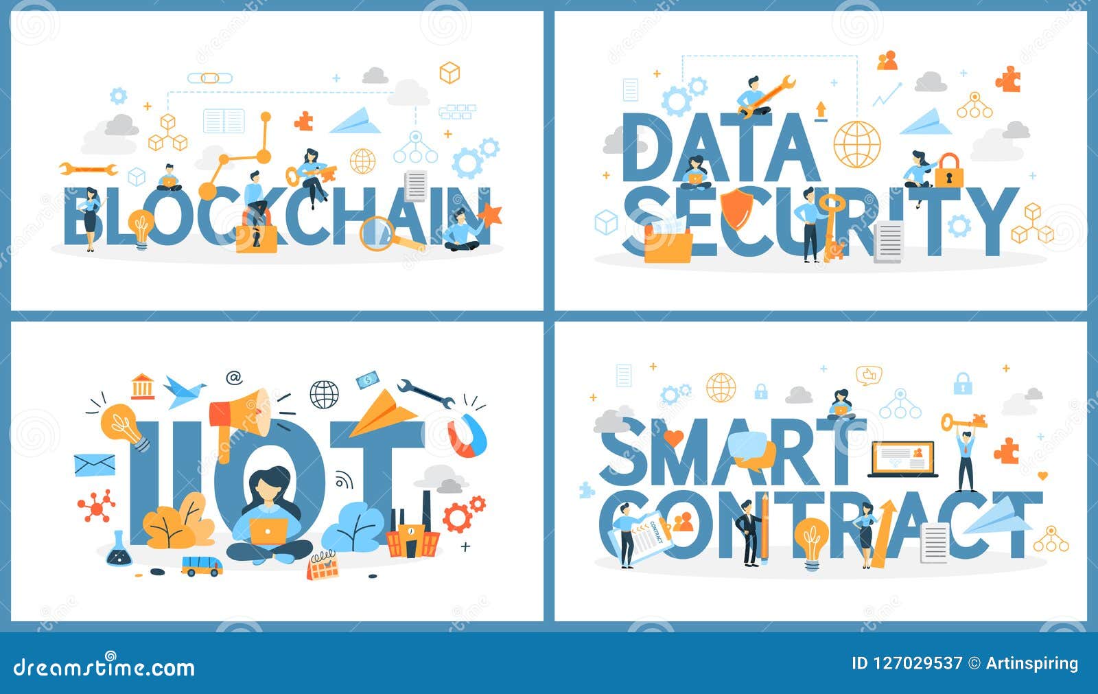 Set of Digital Technology Word with People Stock Vector - Illustration ...