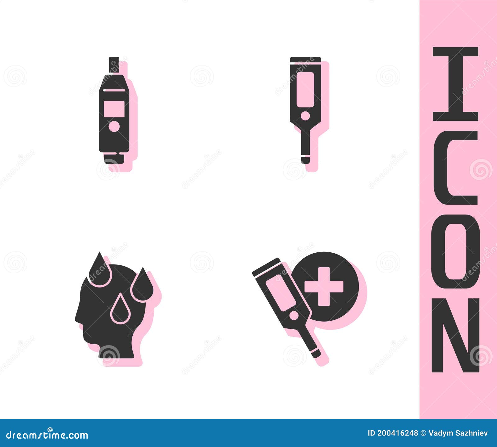 Set Digital Thermometer, , High Human Body Temperature and Icon. Vector ...