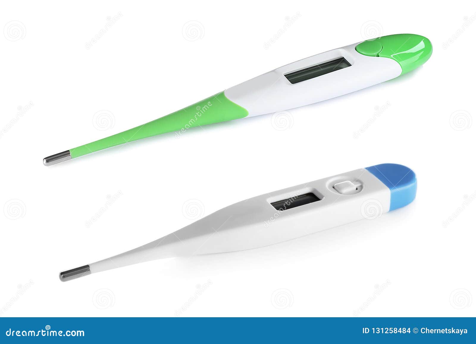 Set with Digital Thermometers on White Background Stock Photo - Image ...