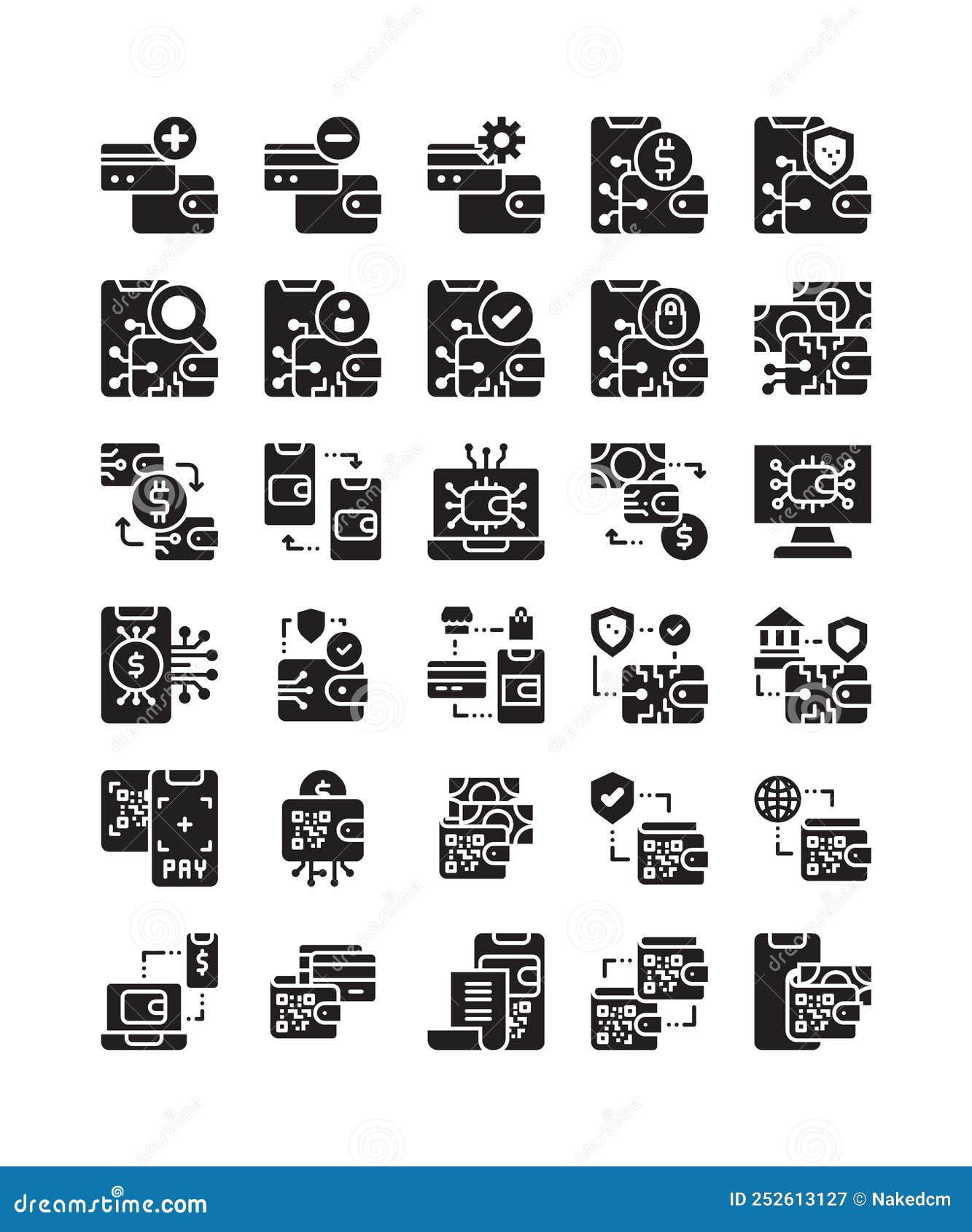 Set of Digital Wallet Technology Silhouette Solid Icon Stock Vector ...