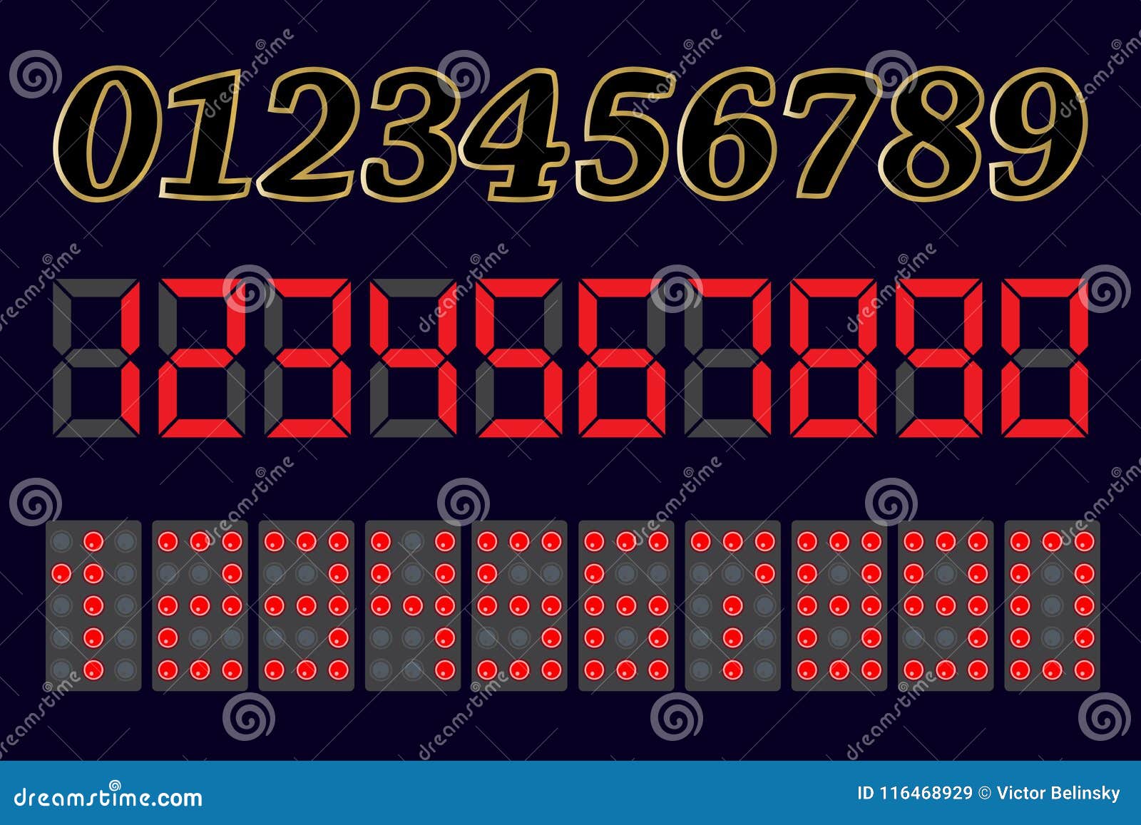 Set of Digits 1, 2, 3, 4, 5, 6, 7, 8, 9, 0. Different Additions. Vector ...